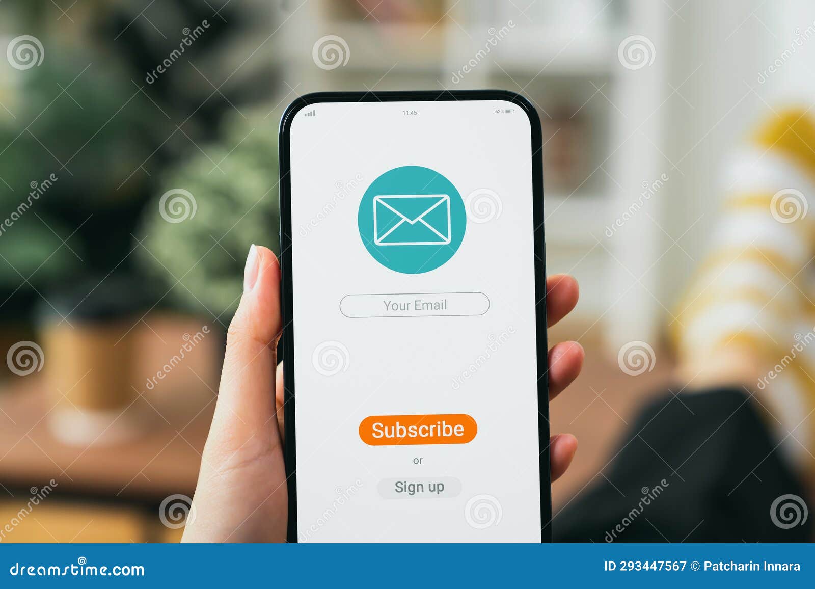 Hand Holding Smartphone and Shows a Digital Screen of Subscribe Email ...