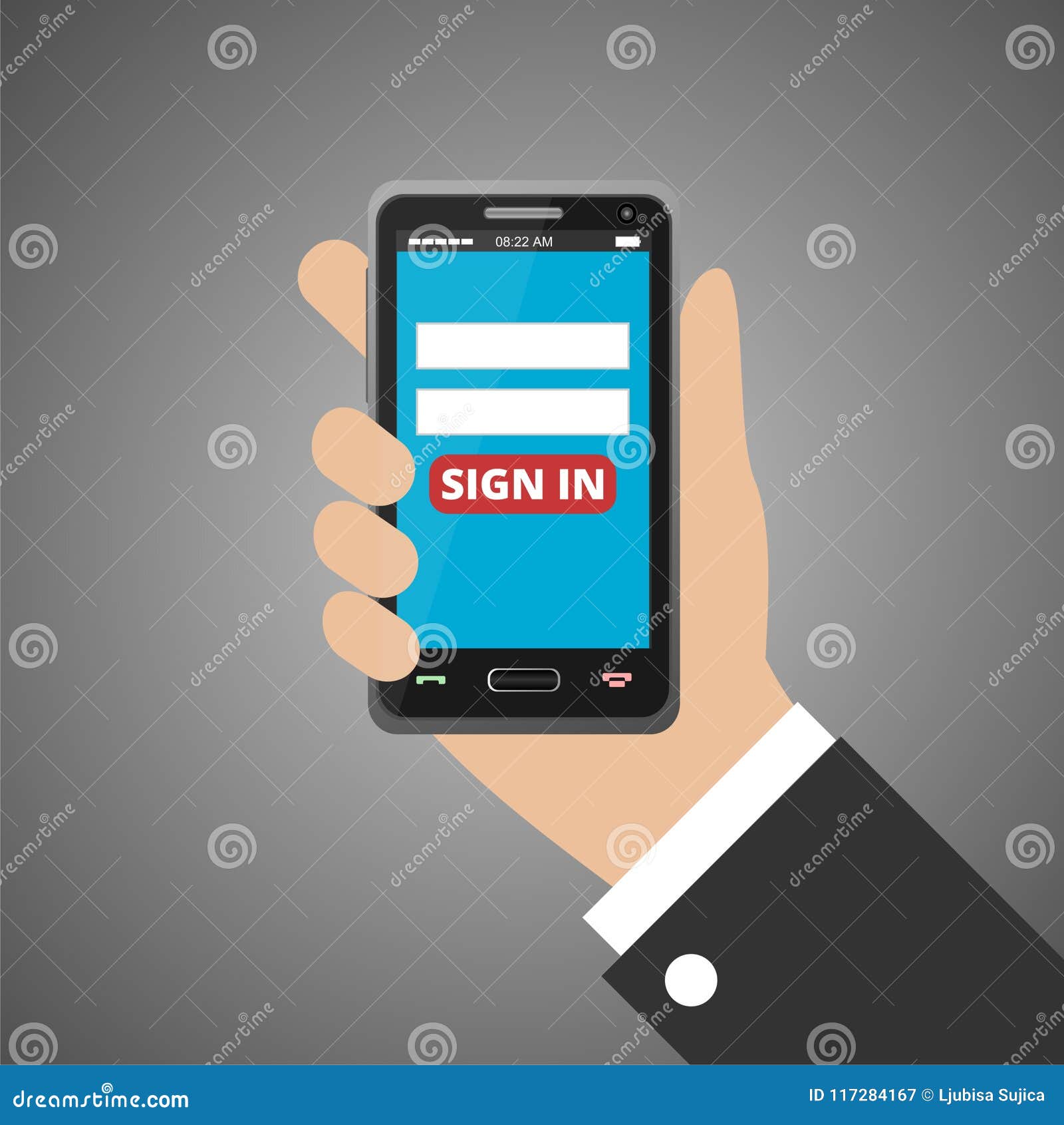 Hand Holding Smartphone with Sign in Stock Vector - Illustration of ...