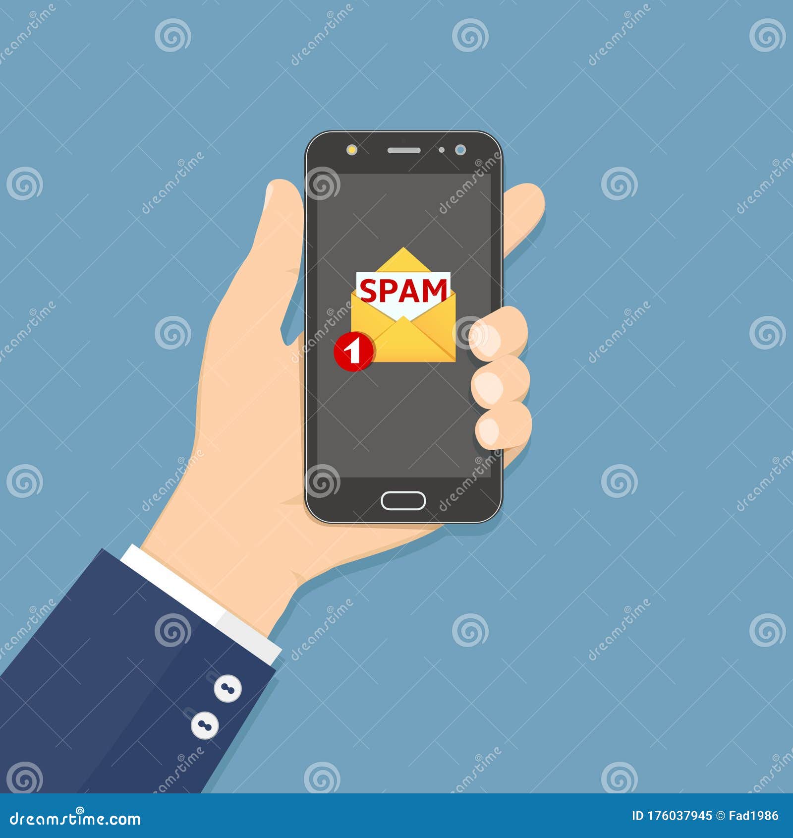 Hand Holding Smartphone with Spam Email on Screen. Concept of Spam ...