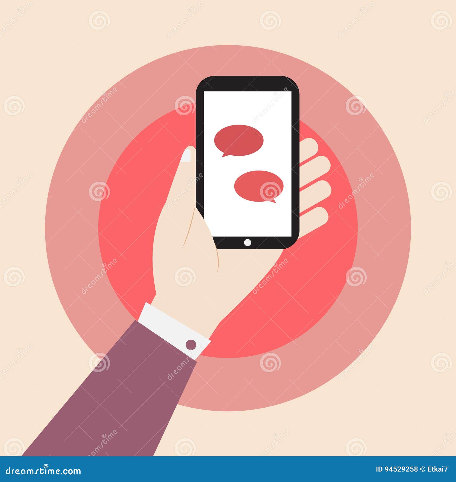 Hand Holding Smartphone with Speech Balloon Icon Vector Design Stock ...