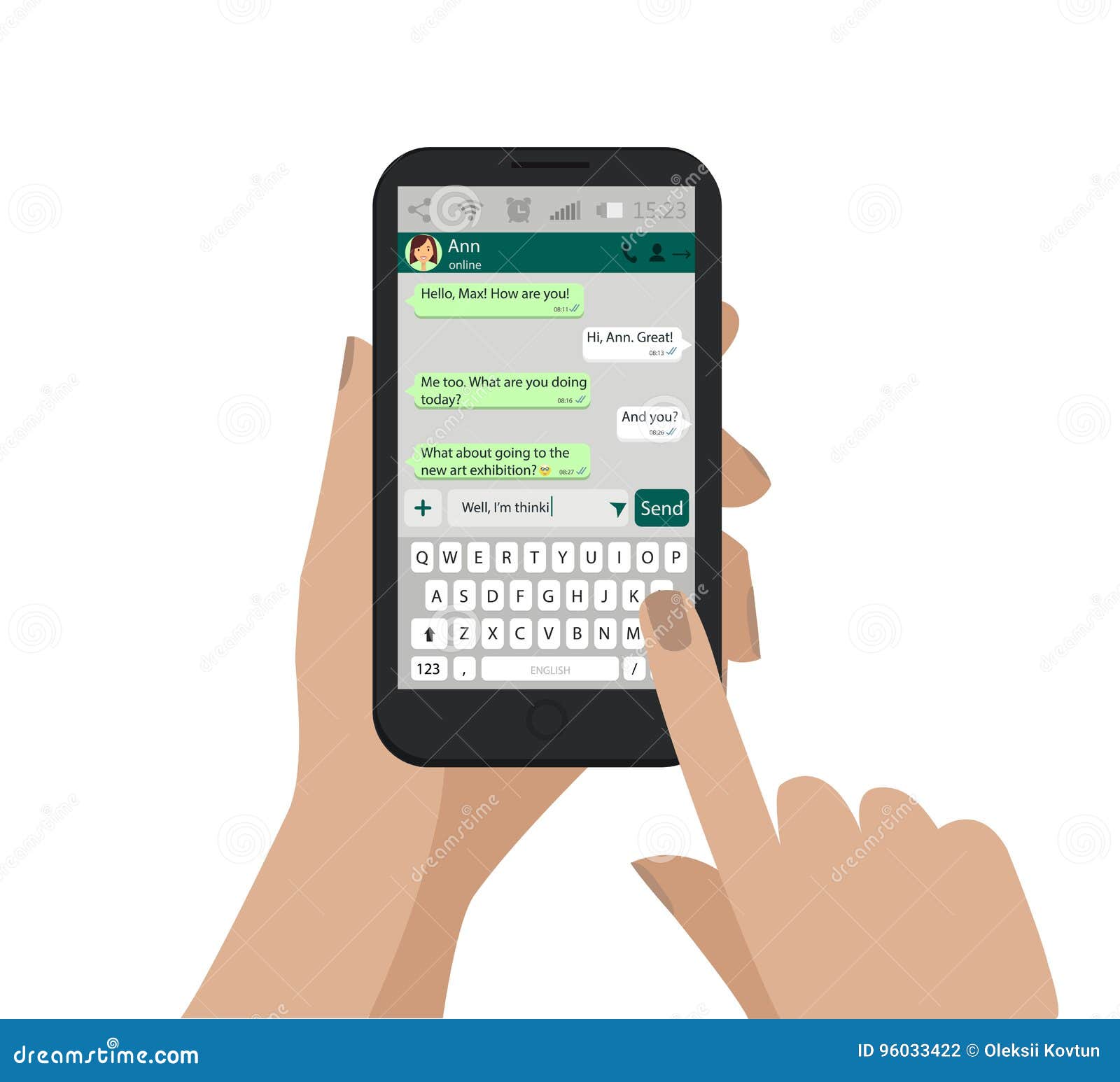 Hand Holding Smartphone, Touching Screen and Write Message in Social ...