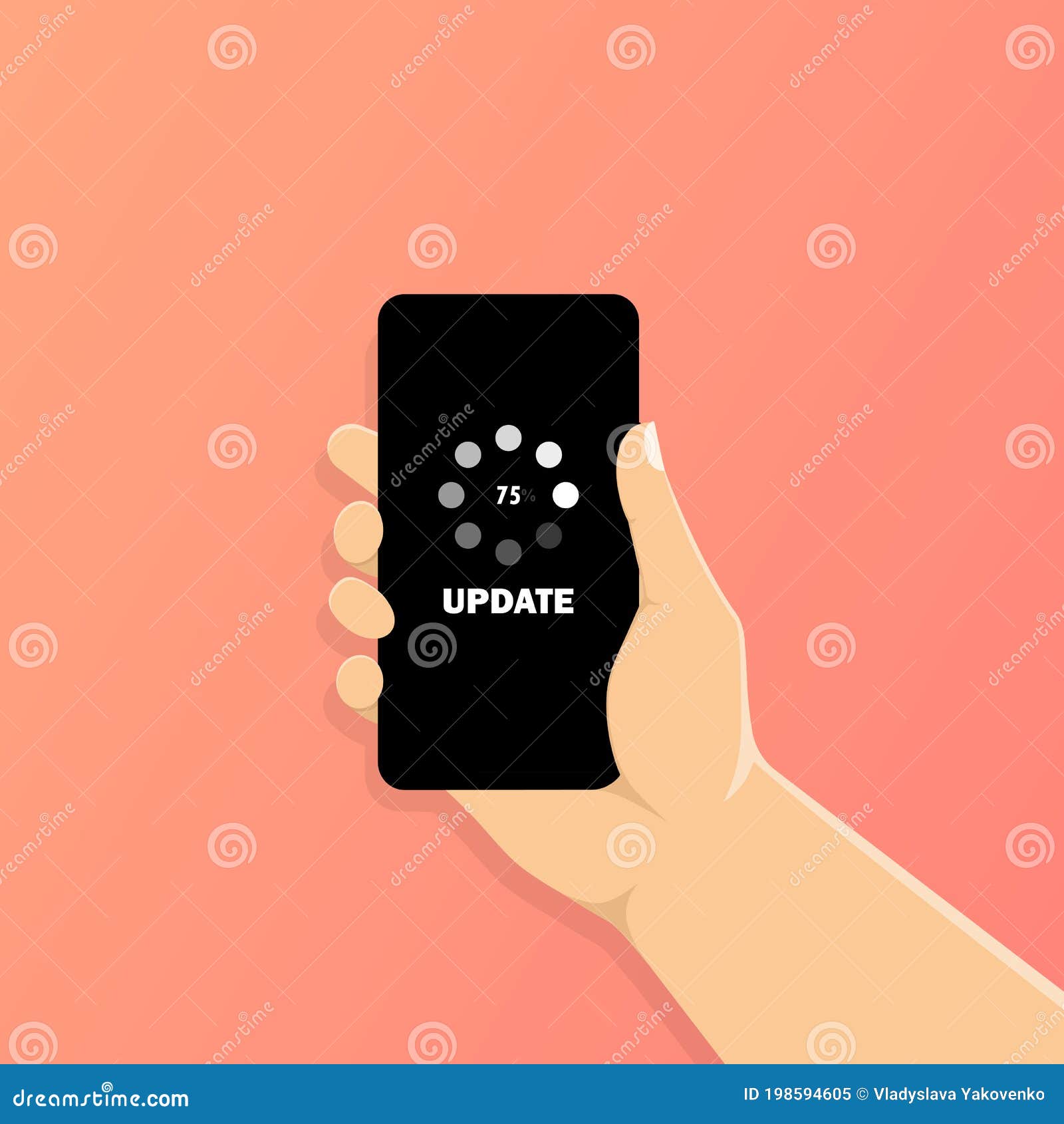 Hand Holding Smartphone with Update Loading Process. Update Software ...