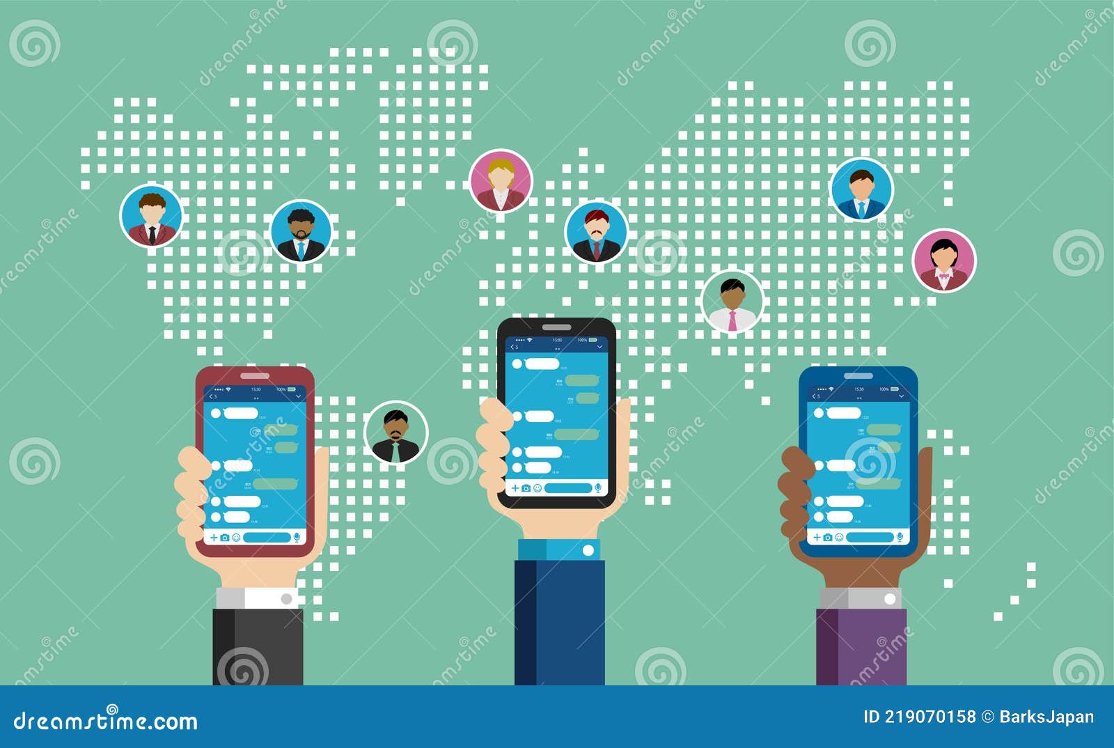 Hand Holding Smartphone Vector Banner Illustration /Chat App SNS ...