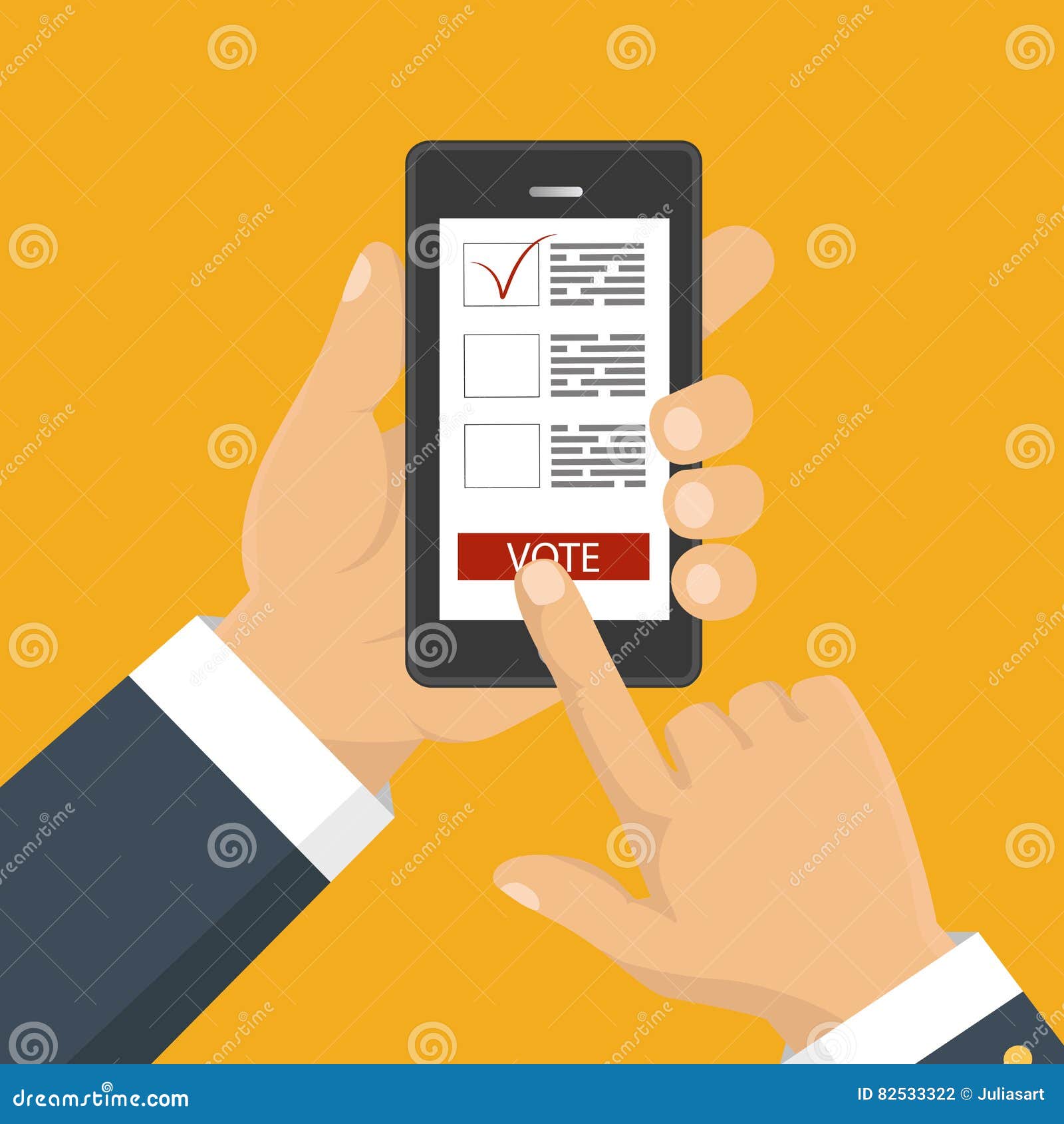 Hand Holding Smartphone with Voting App on the Screen. Stock Vector ...
