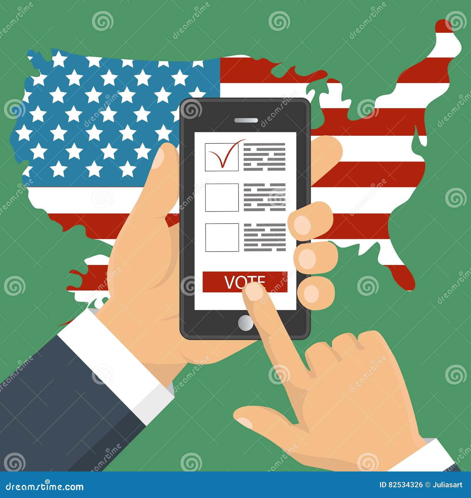 Hand Holding Smartphone with Voting App on the Screen Stock Vector ...