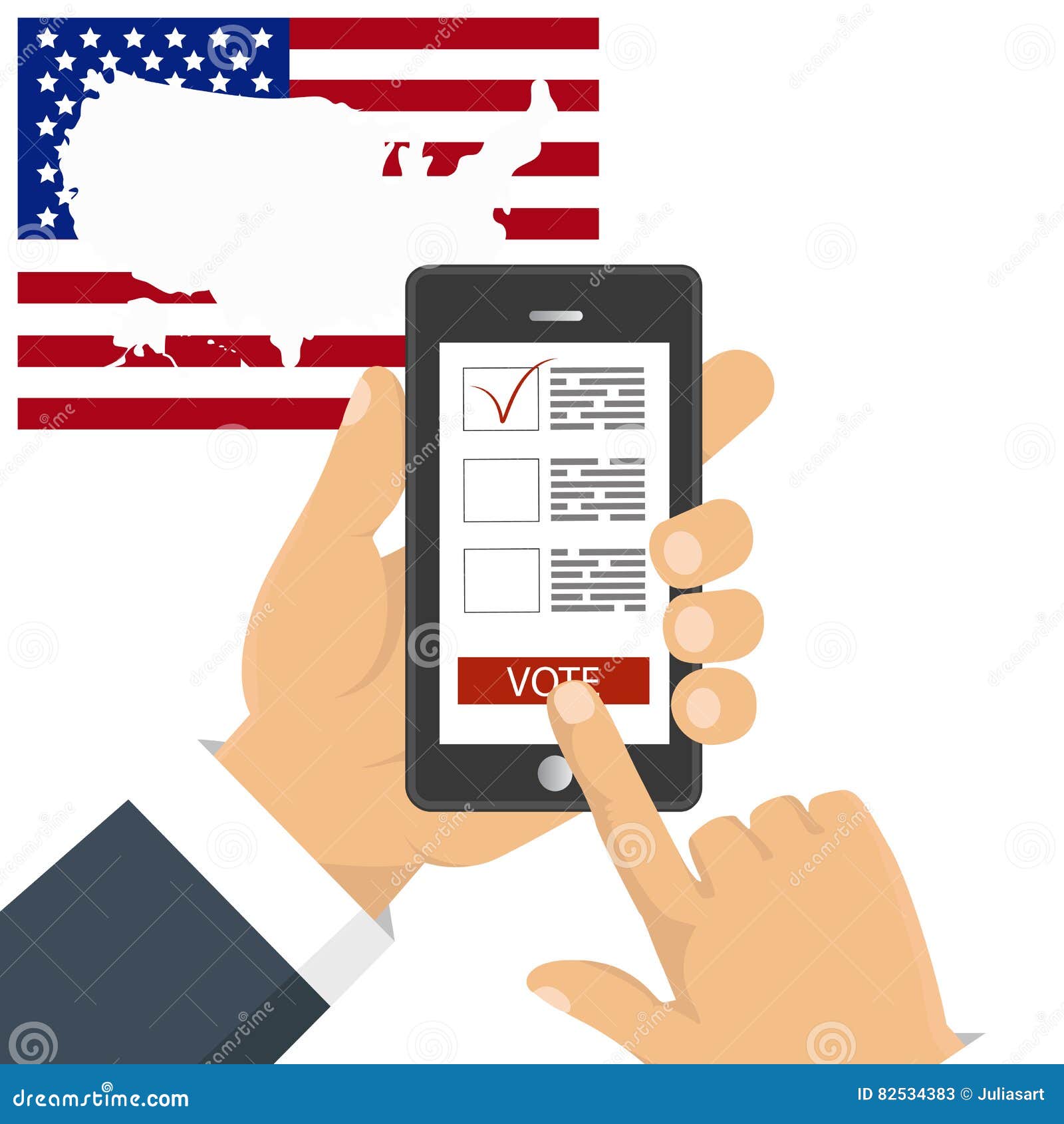 Hand Holding Smartphone with Voting App on the Screen Stock Vector ...