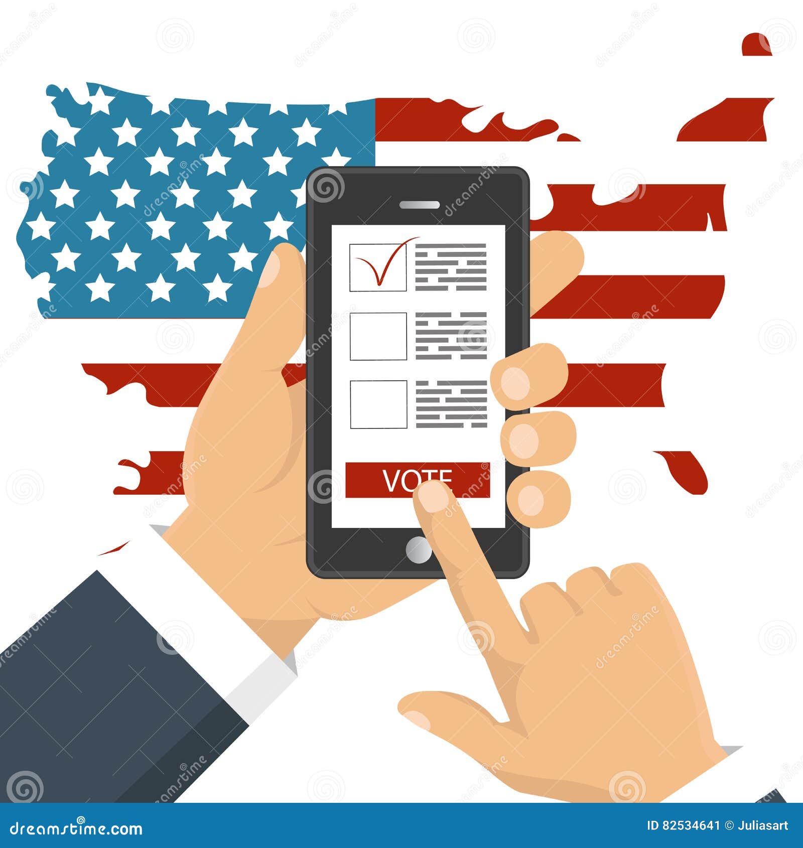 Hand Holding Smartphone with Voting App on the Screen. Stock Vector ...