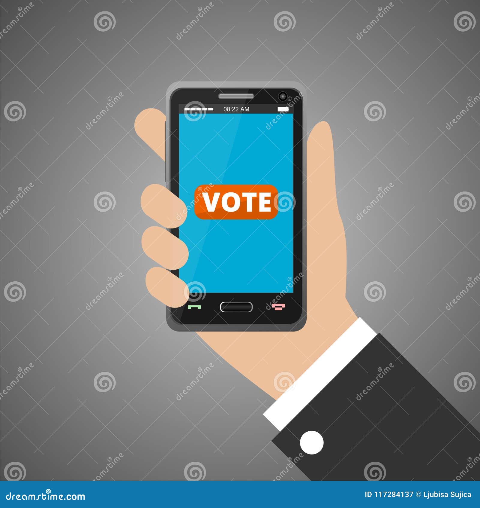 Hand Holding Smartphone with Voting App on the Screen Stock Vector ...