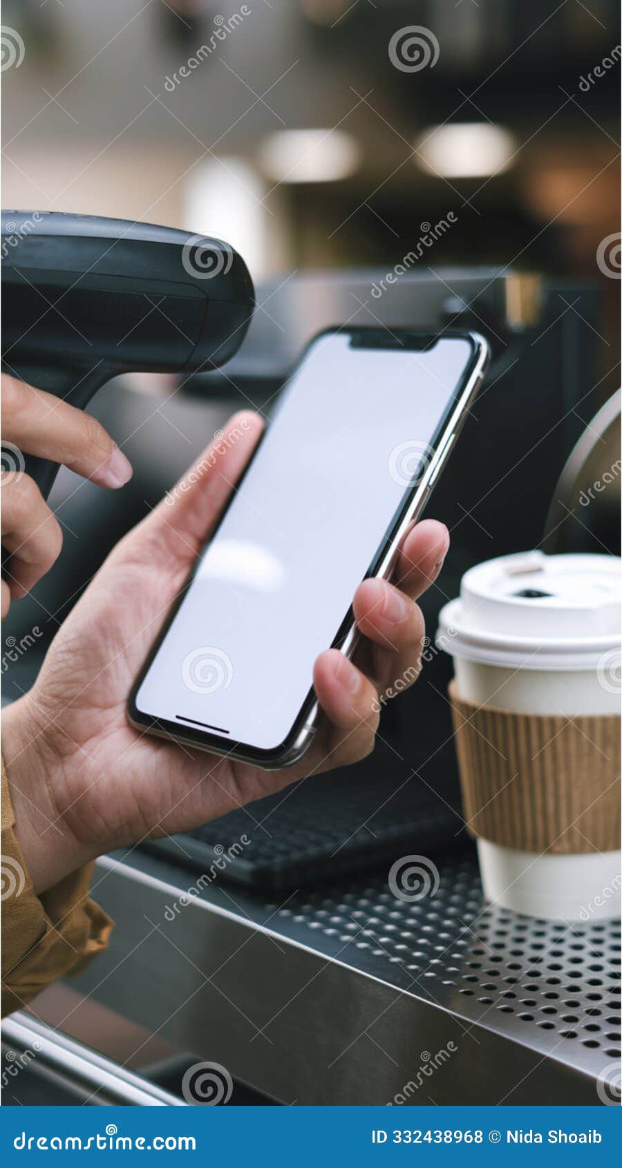 Hand Holding a Smartphone with a White Screen, Barcode Scanner, and ...
