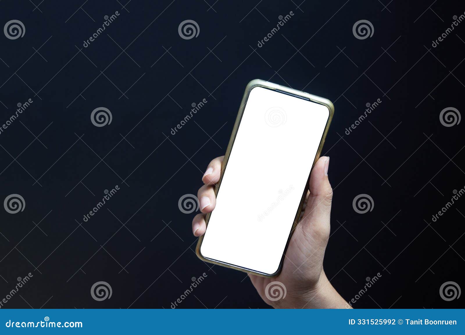 Hand Holding a Smartphone with a White Screen Surface Stock Photo ...