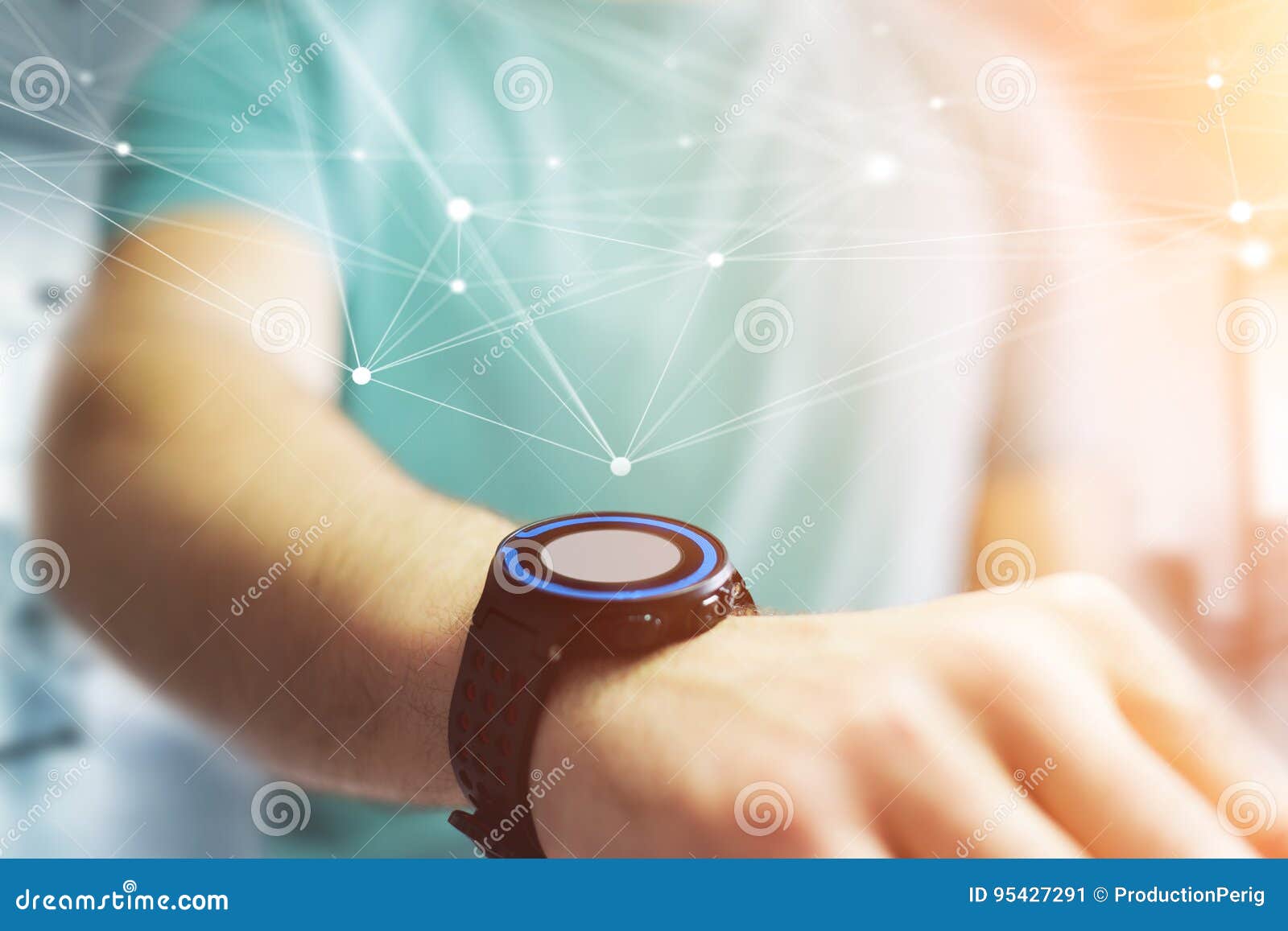 Hand Holding Smartwatch with Operating System Screen and Network Stock ...