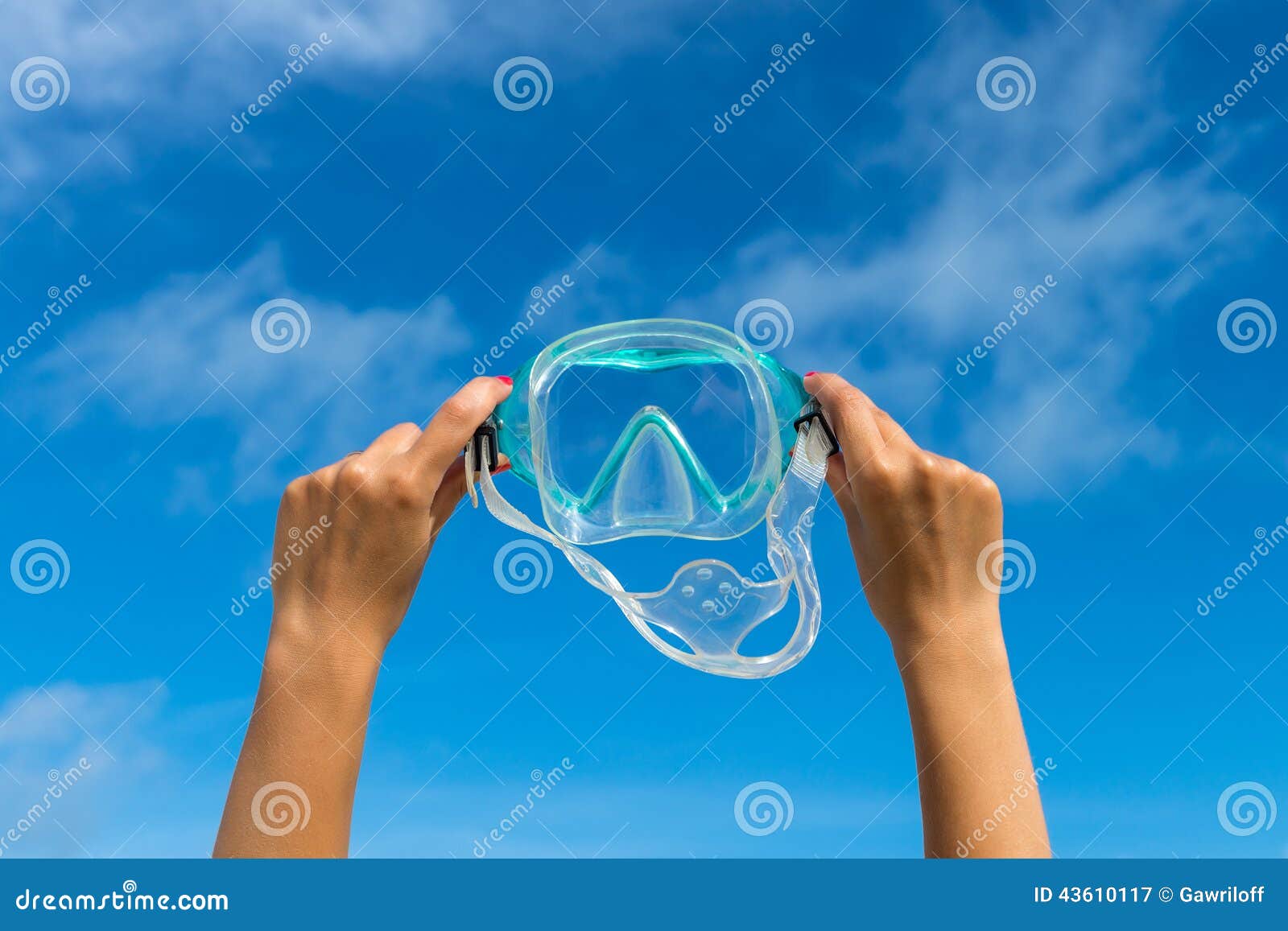 Hand Holding Snorkel Goggles Against Beach Stock Image - Image of ...
