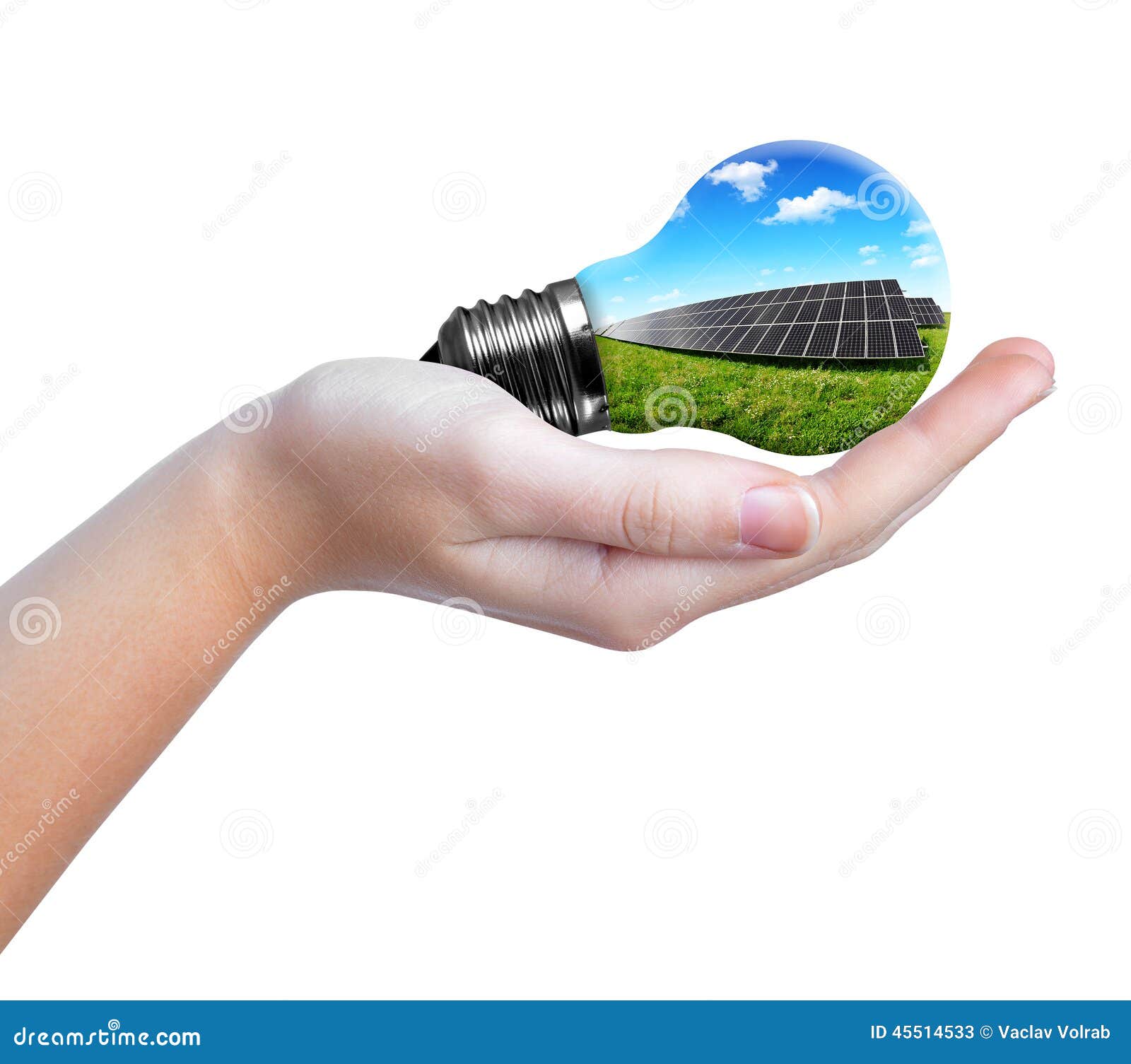 Hand Holding Solar Panels in Light Bulb. Stock Image - Image of hand ...