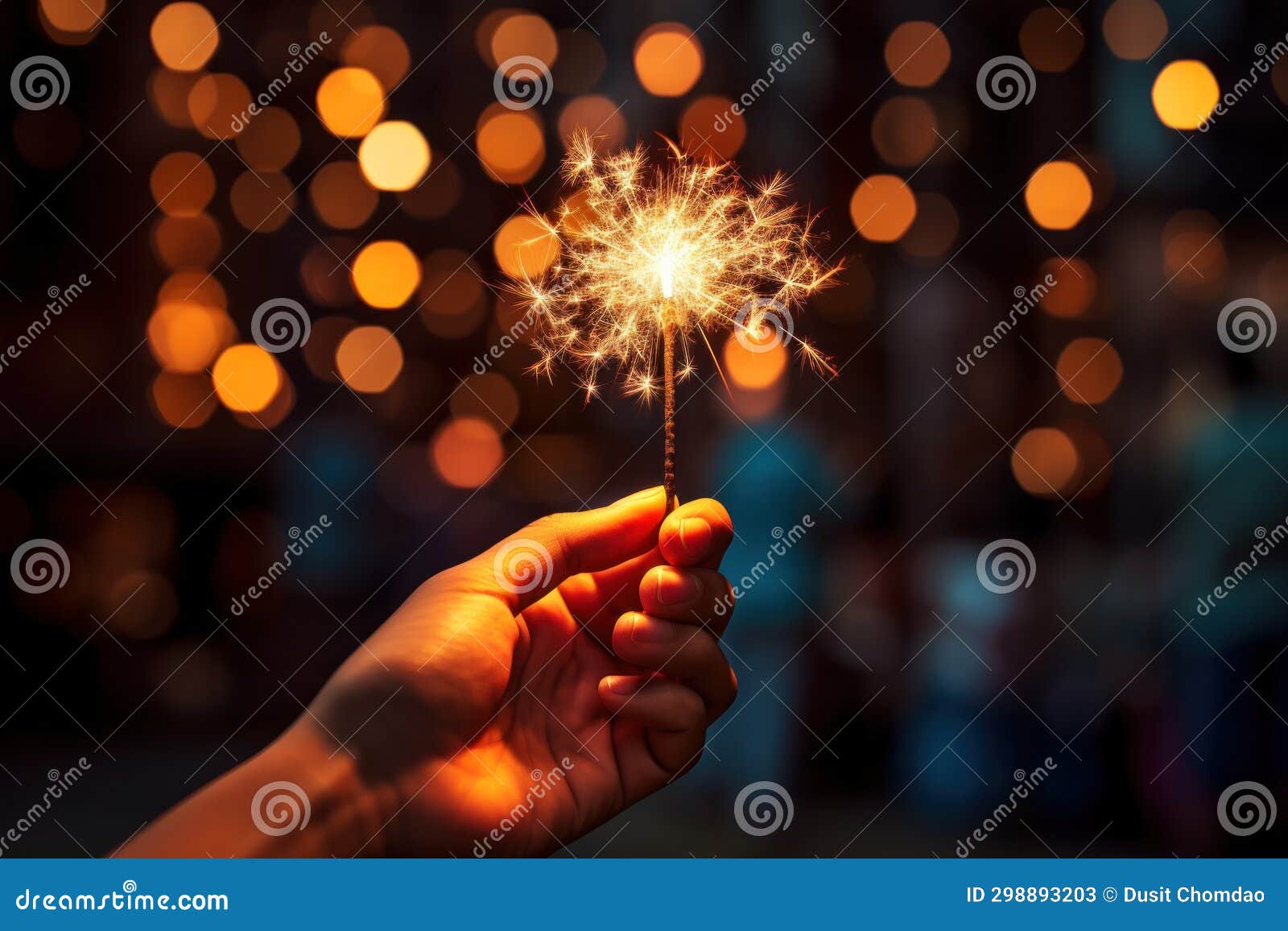 Hand Holding Sparkler Firework Celebrate New Year. Generative AI Stock ...