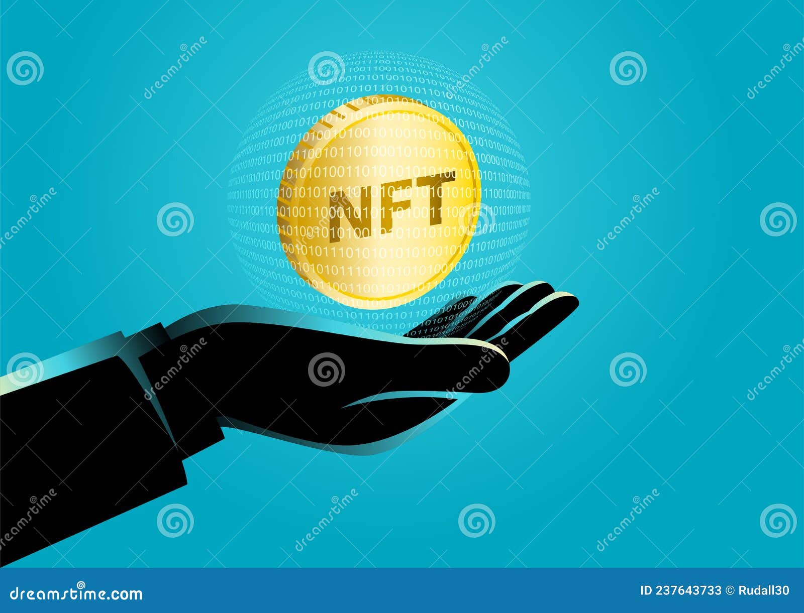 Hand Holding a Sphere of Binary Numbers with NFT Token Inside it Stock ...