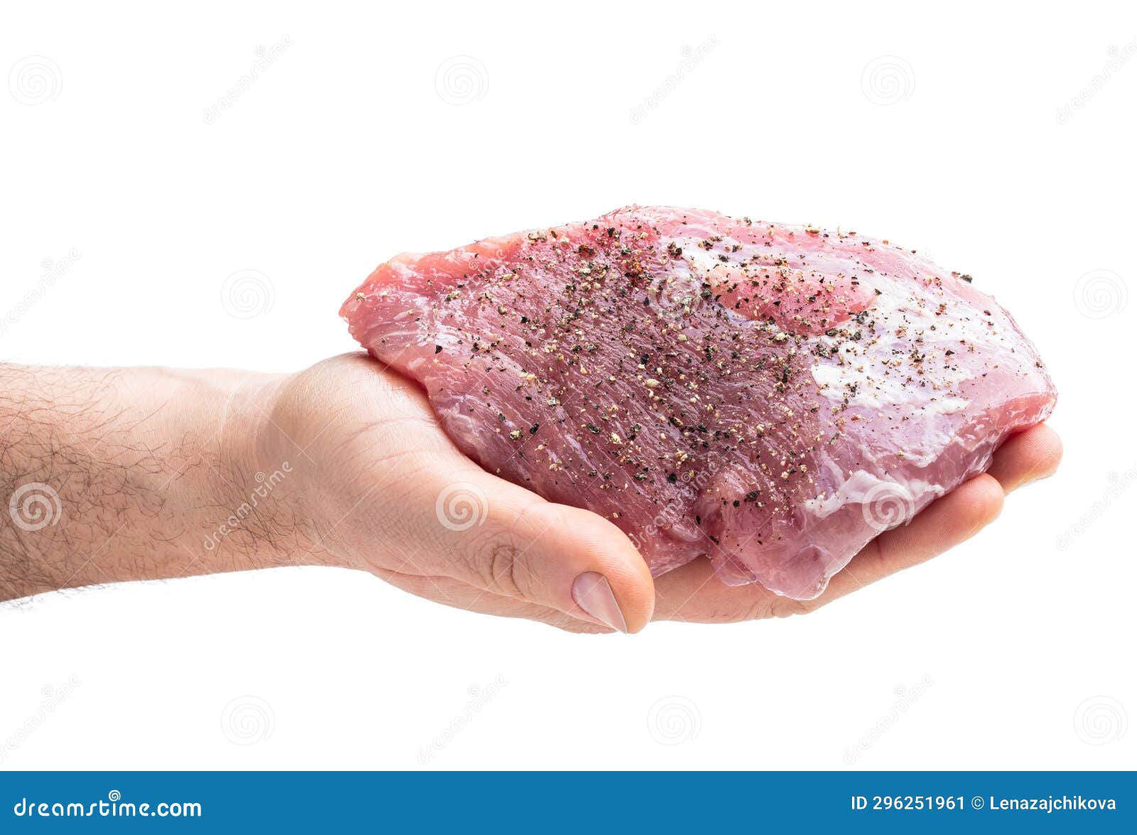 Hand Holding Spiced Pork Meat Slice Isolated on White Background Stock ...