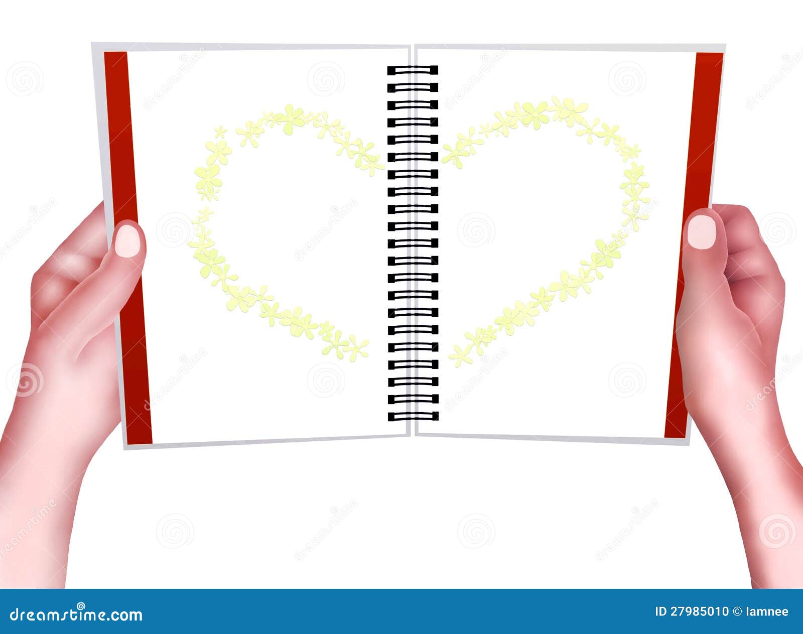 Hand Holding a Spiral Notepad with Heart Pattern Stock Illustration ...