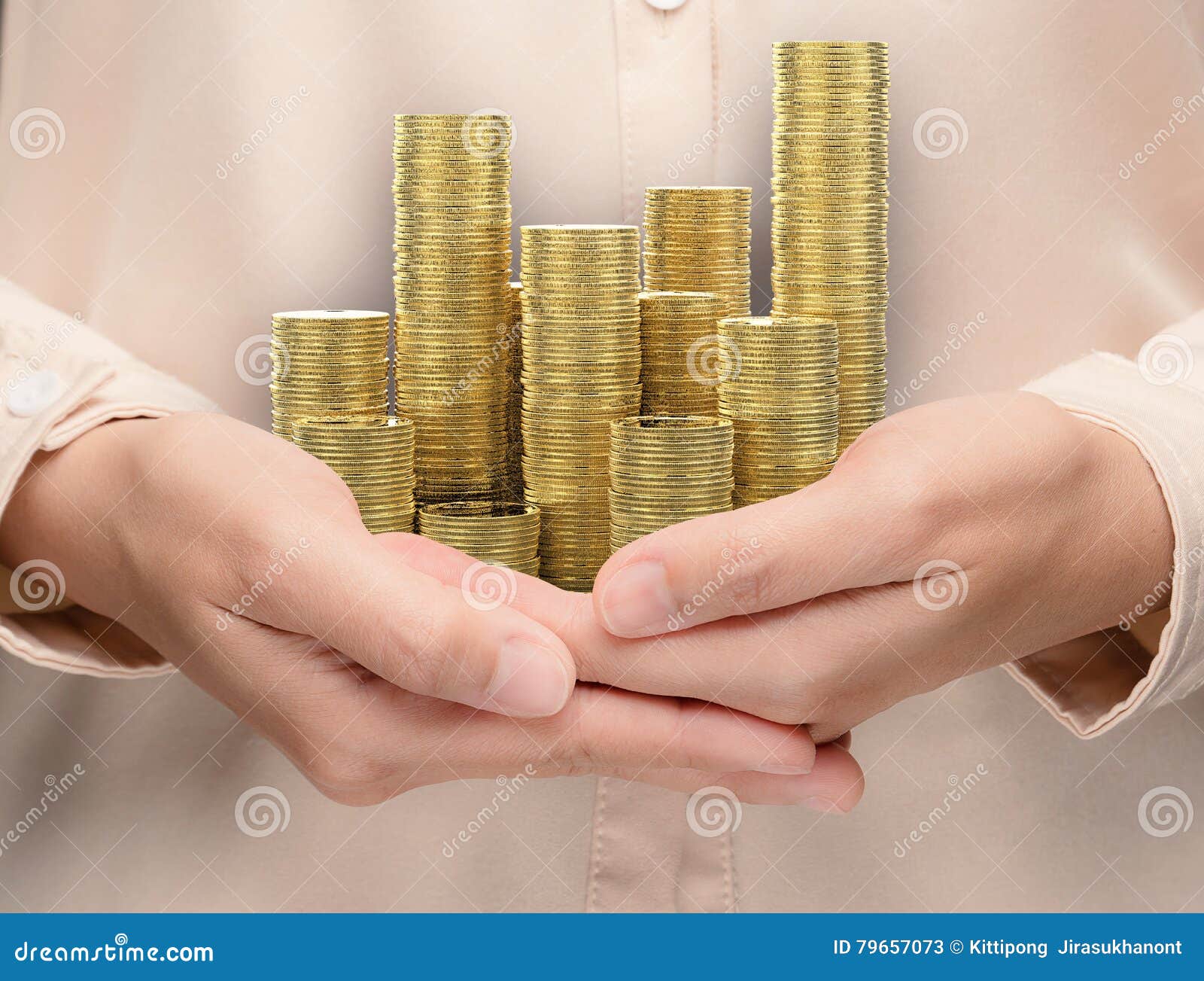 Hand Holding Stack of Gold Coins Stock Image - Image of savings, adult ...