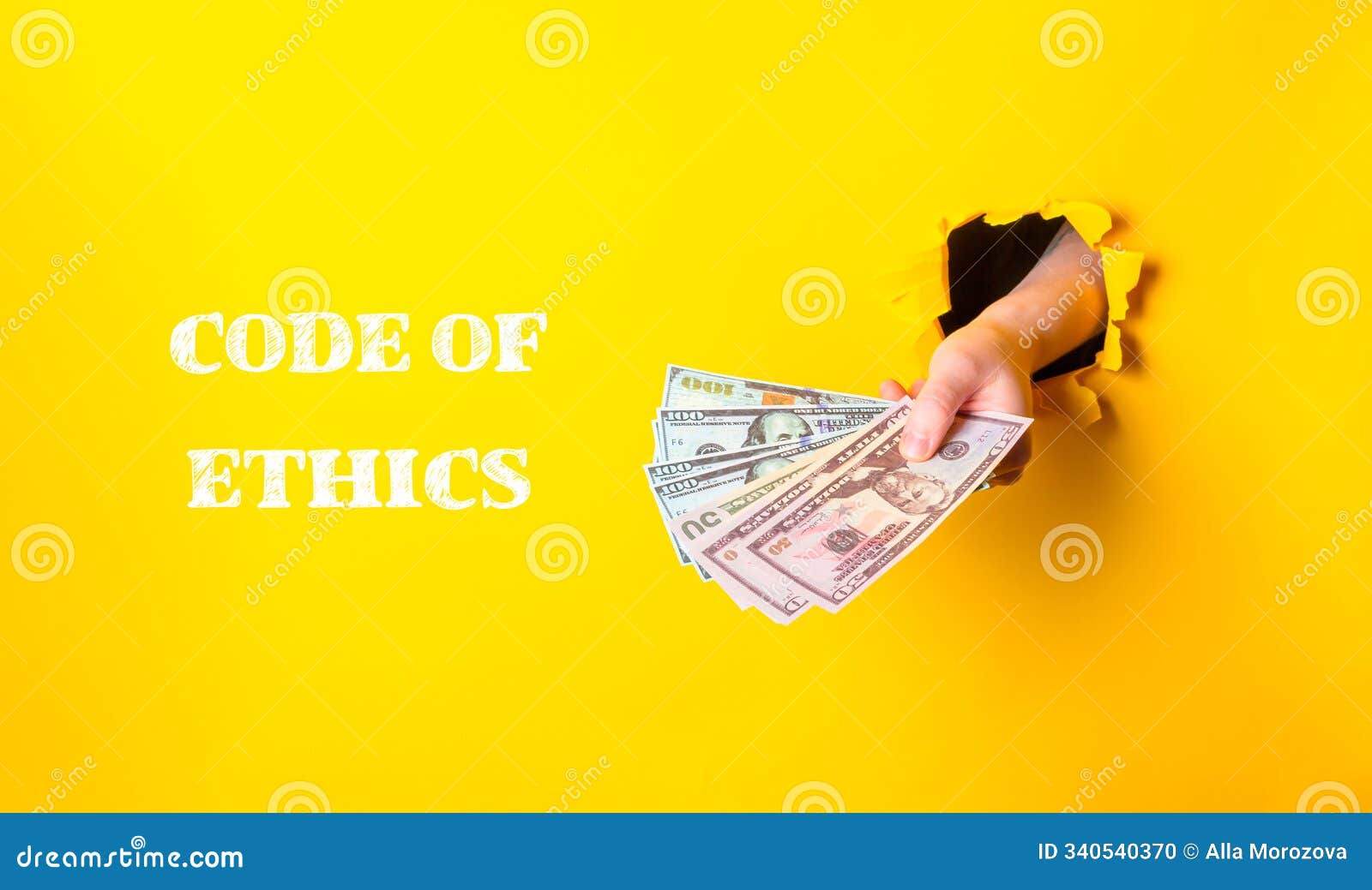 A Hand Holding a Stack of Money with the Words Code of Ethics Written ...