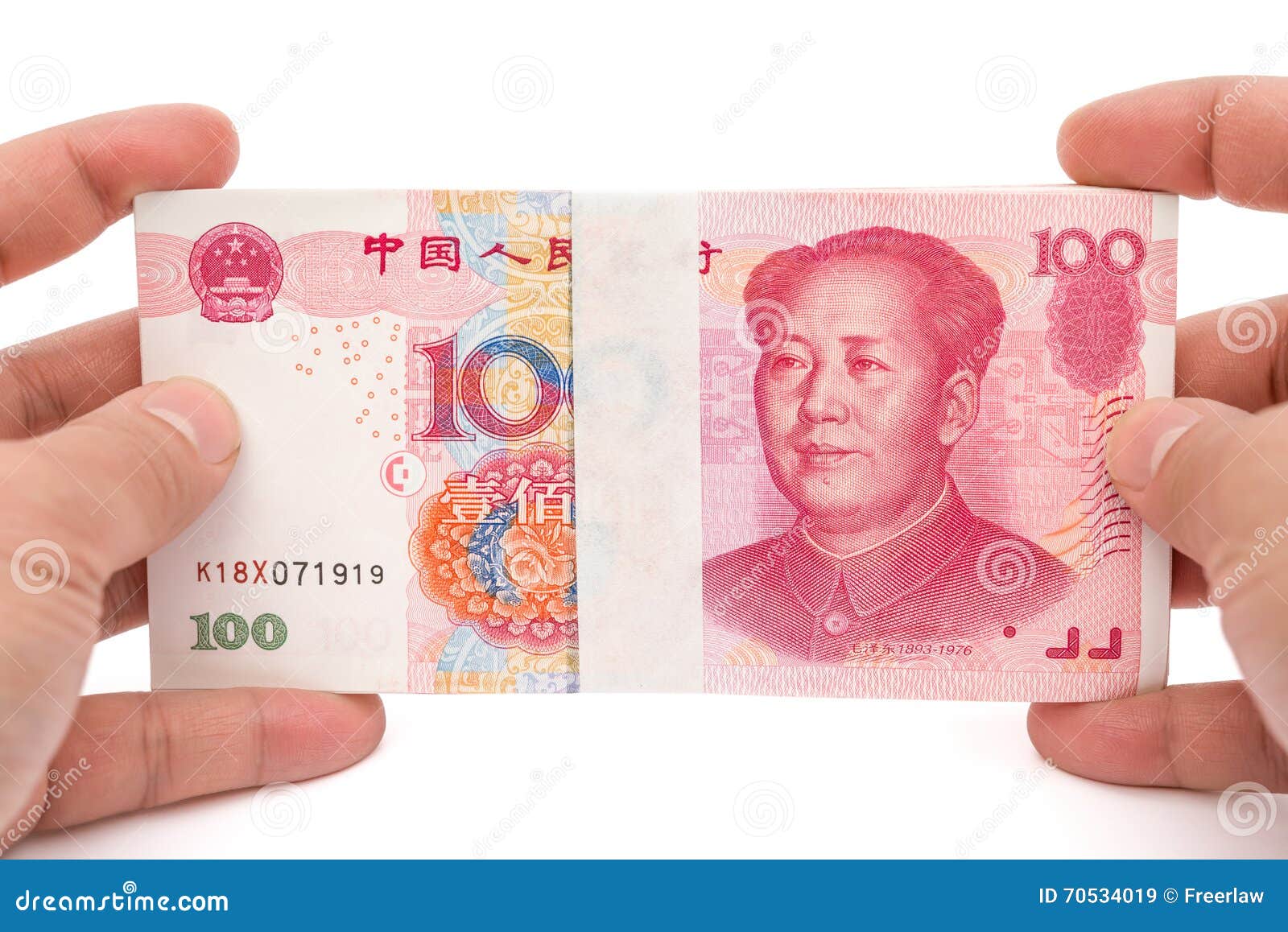 Hand Holding Stacks of 100 RMB Paper Currency with Clipping Path Stock ...