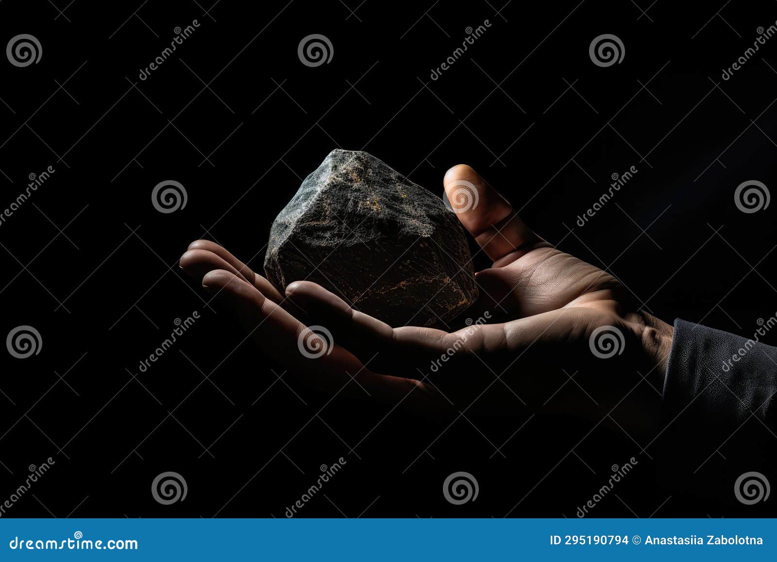 Hand Holding Stone Against Dark Background Stock Illustration ...