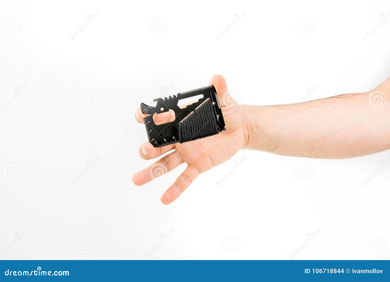 Hand Holding Survival Multi-functional Wallet Card Tool Stock Photo ...