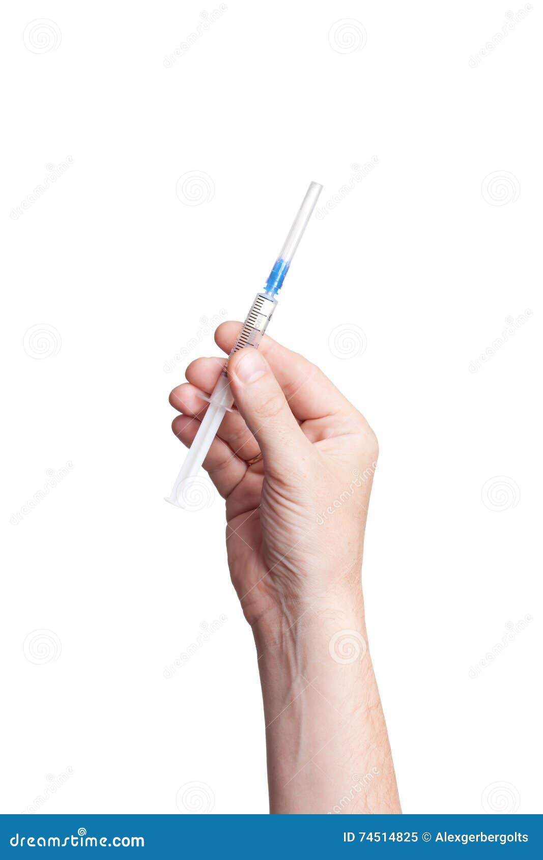 Hand Holding Syringe Isolated on White Background Stock Image - Image ...