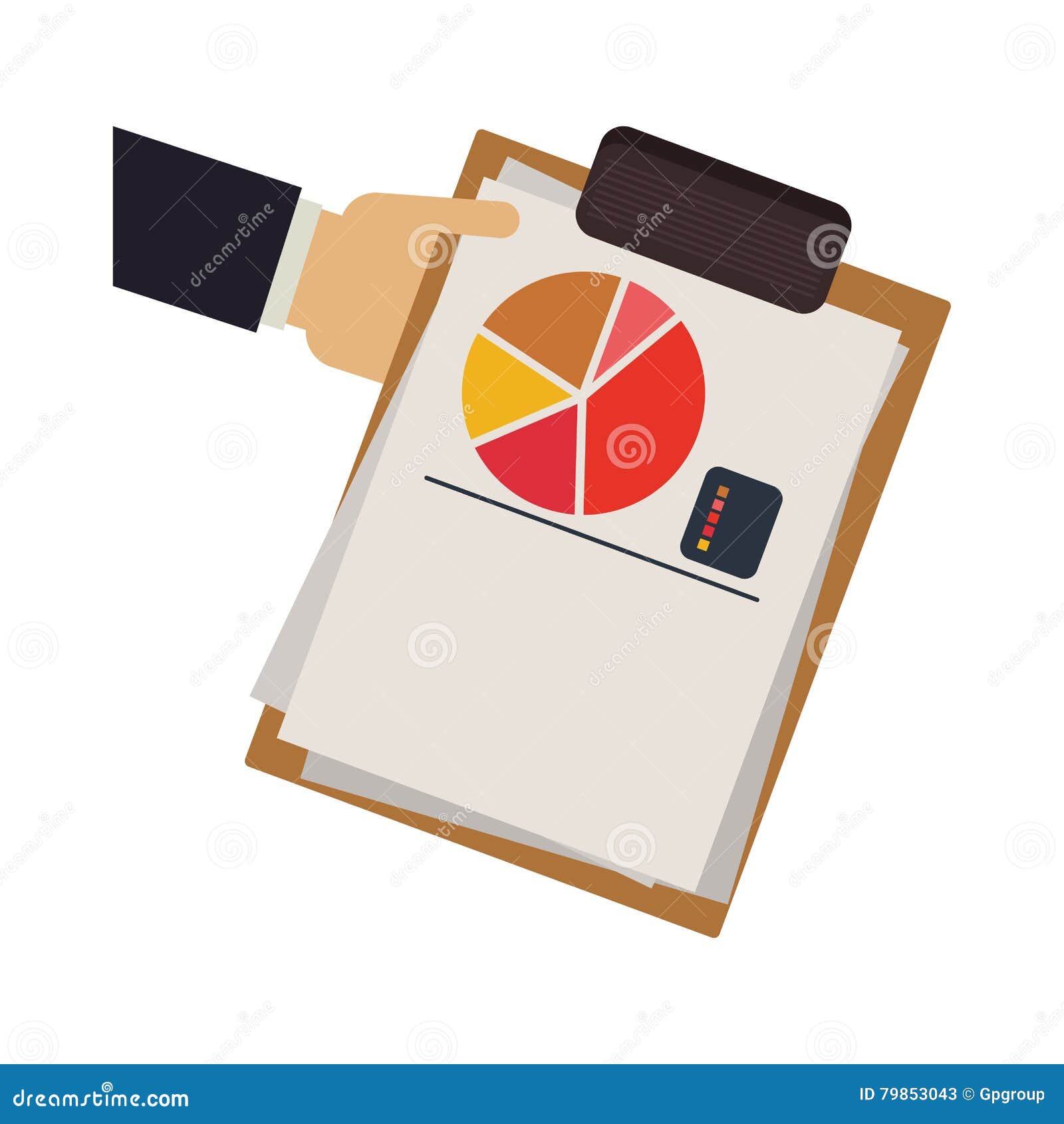 Hand Holding a Table Notepad with Sheets and Graphics Stock Vector ...