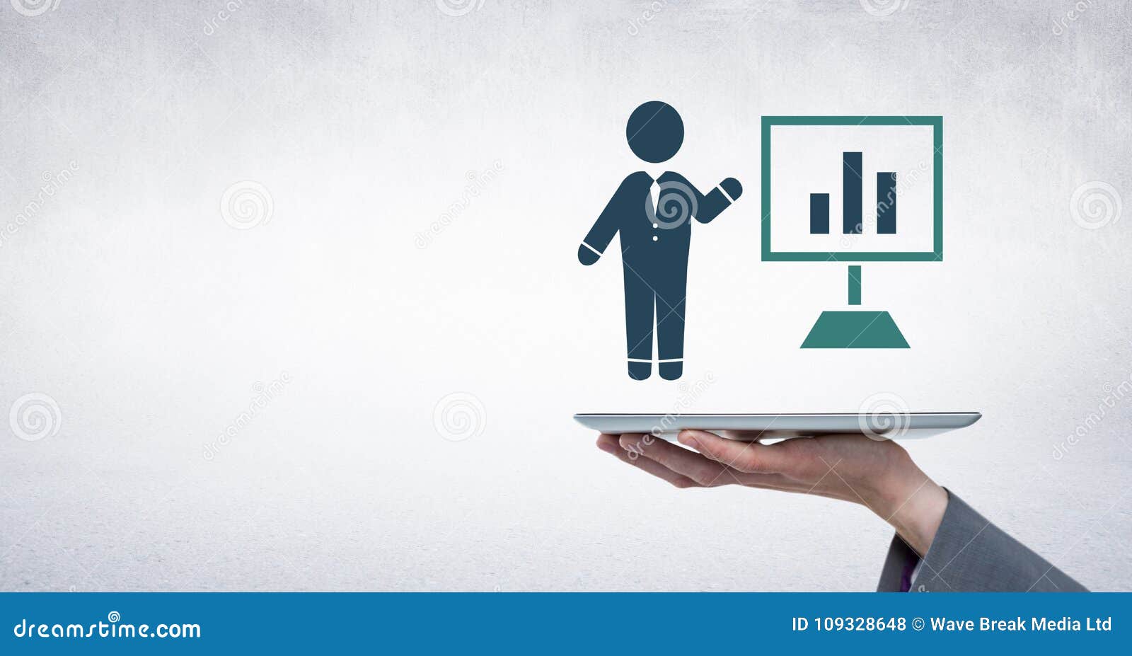 Hand Holding Tablet with Business Person Presentation Chart Screen Icon ...