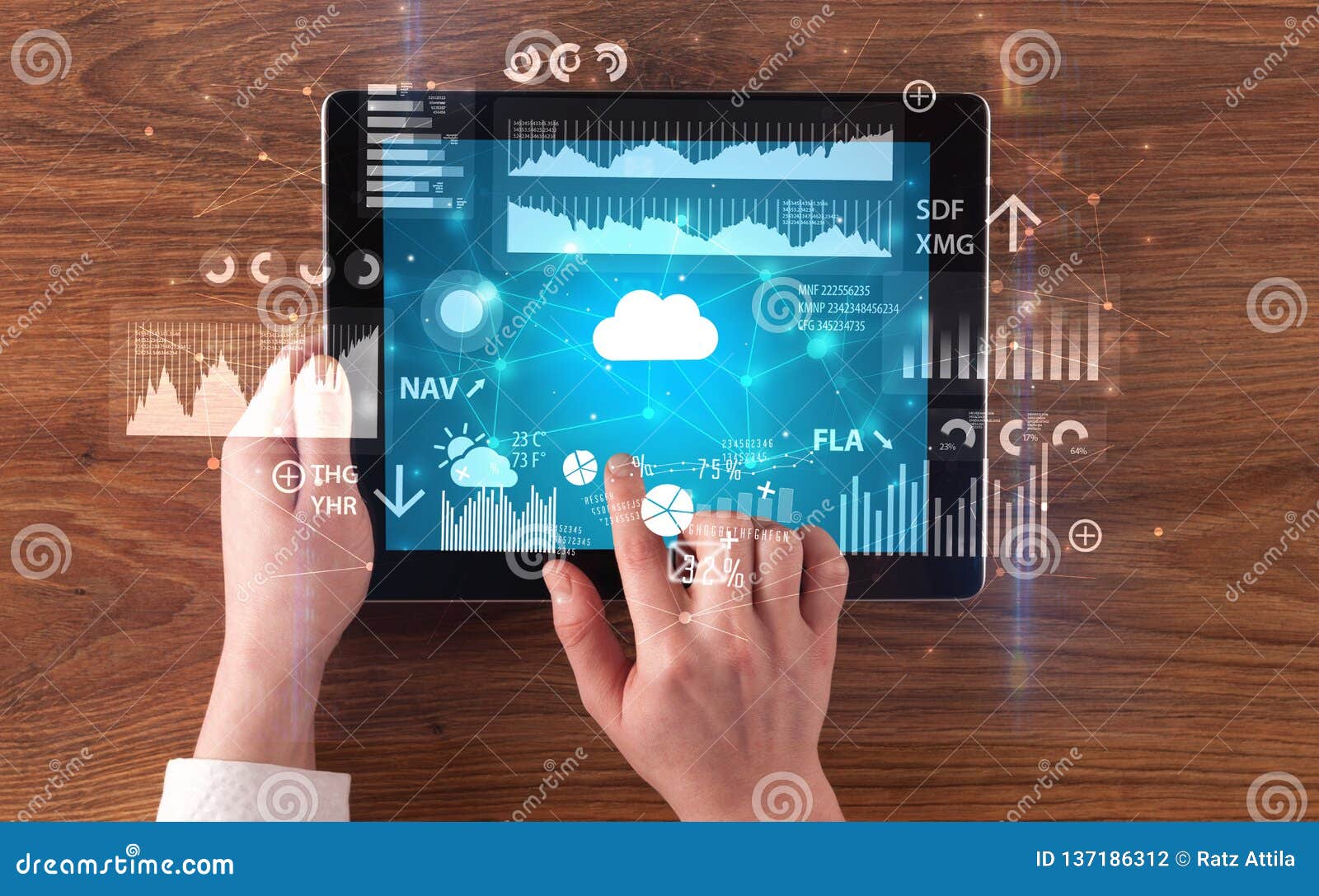 Hand Holding Tablet and Checking Finantial Report Concept Stock Photo ...