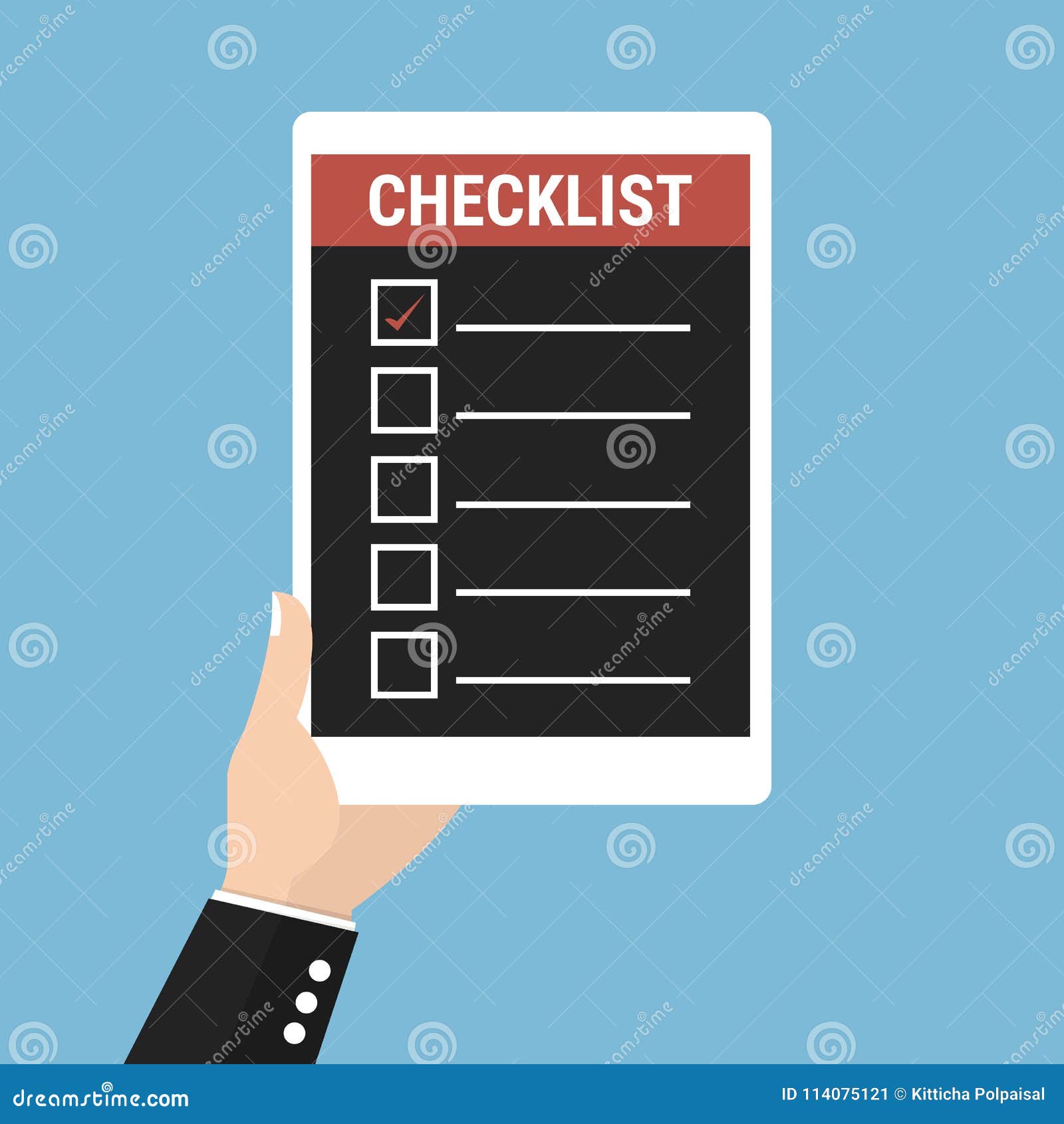 Hand Holding Tablet with Checklist on it. Stock Vector - Illustration ...