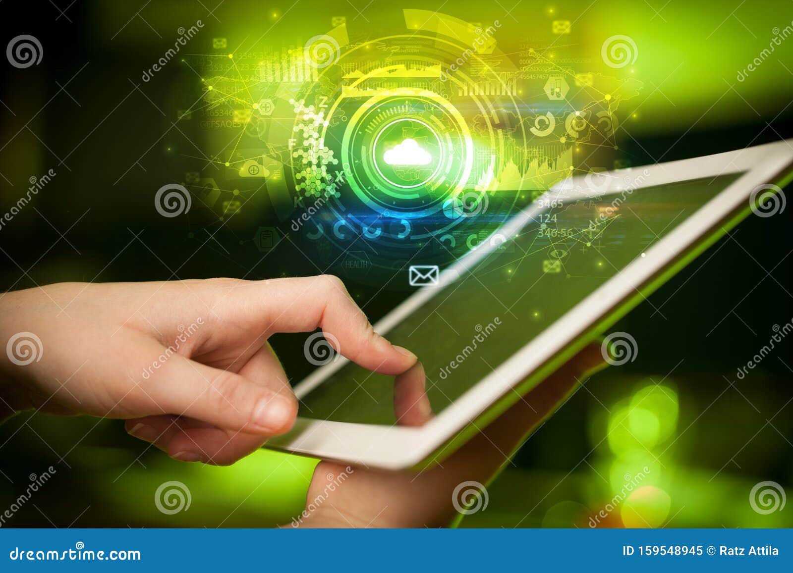 Hand Holding Tablet with Cloud System Concept Stock Image - Image of ...
