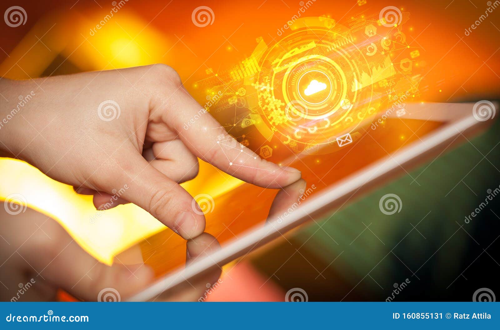 Hand Holding Tablet with Cloud System Concept Stock Image - Image of ...
