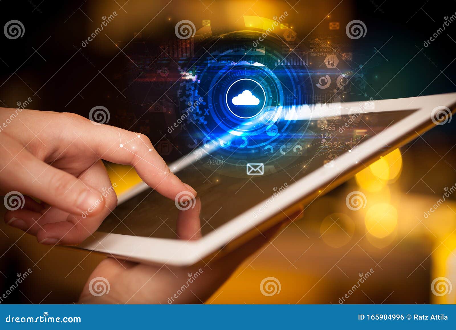 Hand Holding Tablet with Cloud System Concept Stock Photo - Image of ...