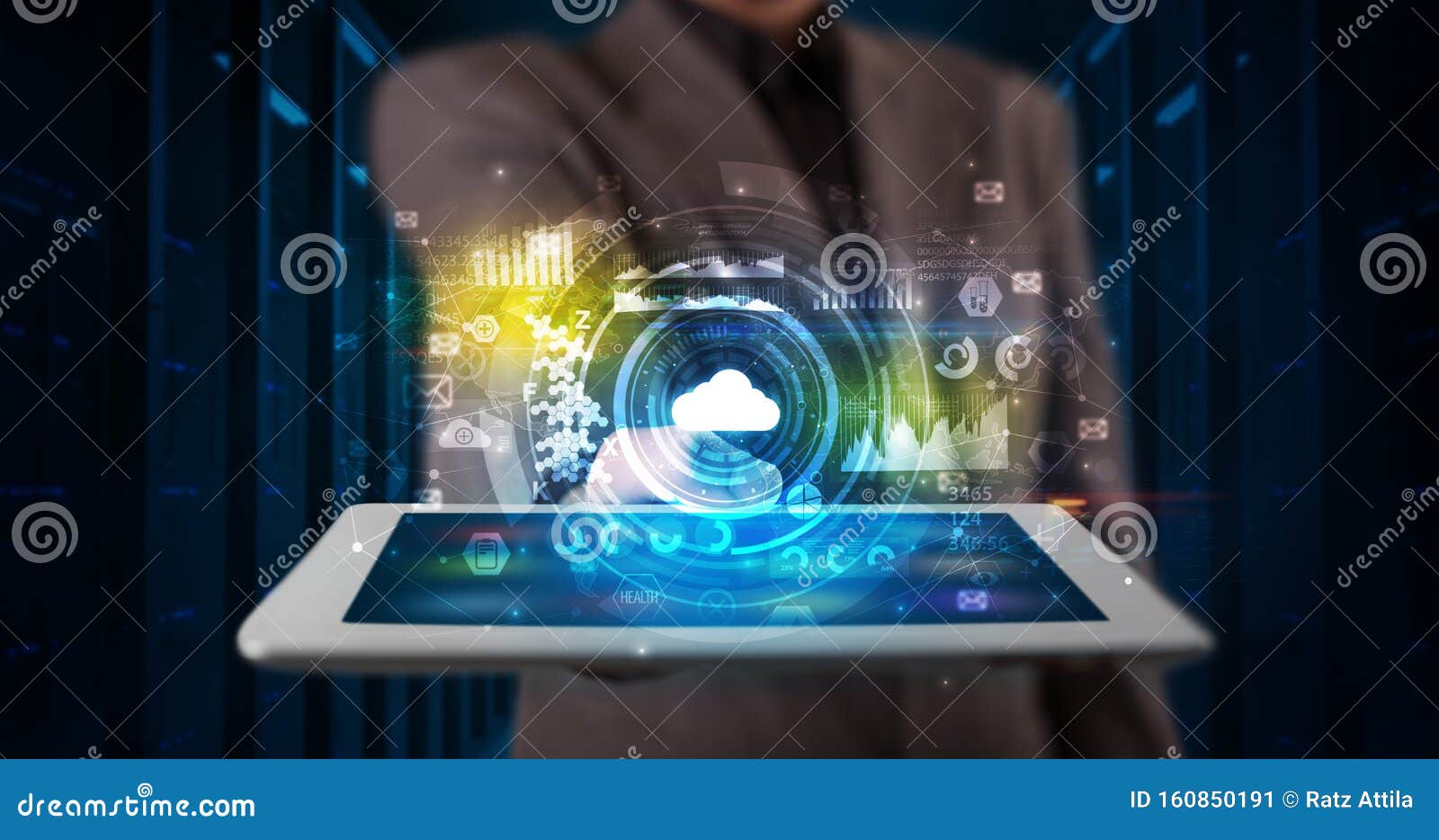 Hand Holding Tablet with Cloud Technology Concept Stock Image - Image ...