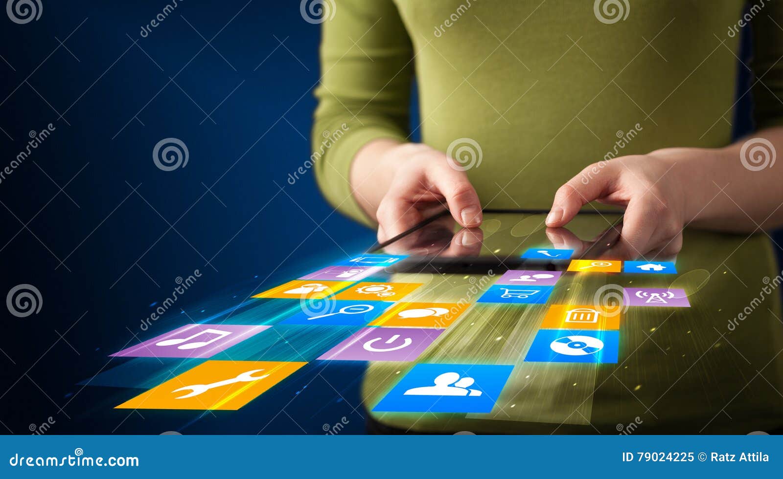 Hand Holding Tablet Device with Media Application Stock Image - Image ...