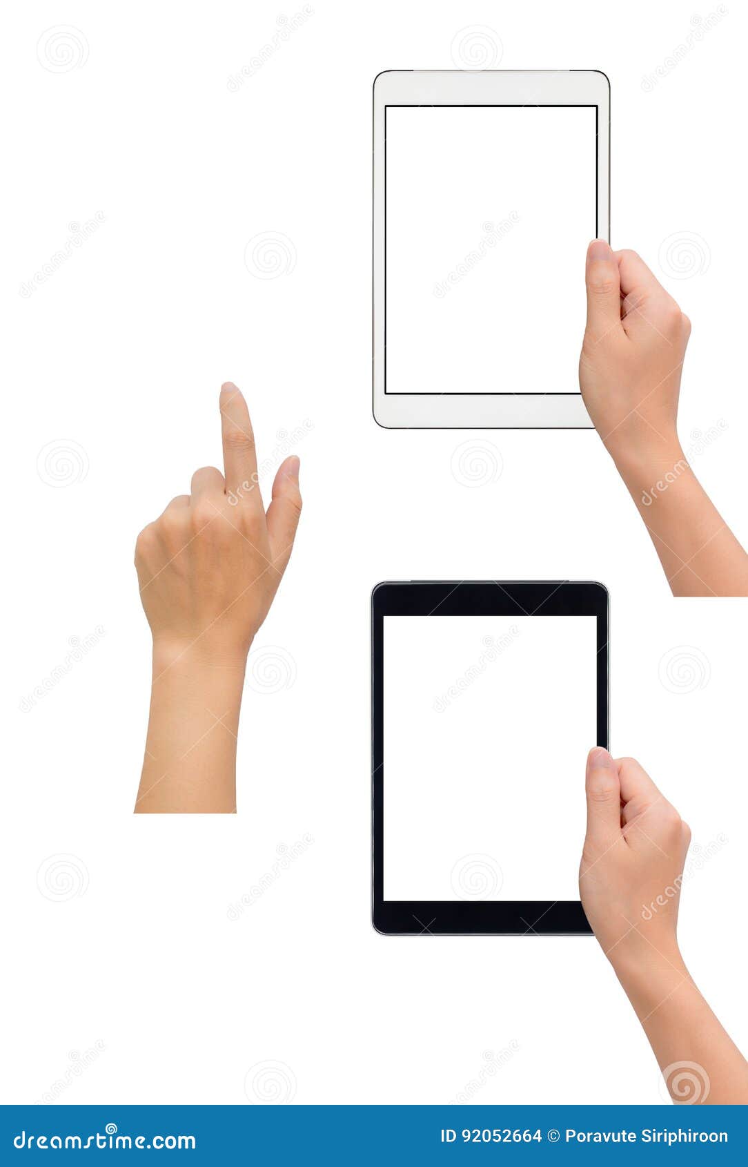 Hand Holding Tablet with Hand Touching Gesture Stock Photo - Image of ...