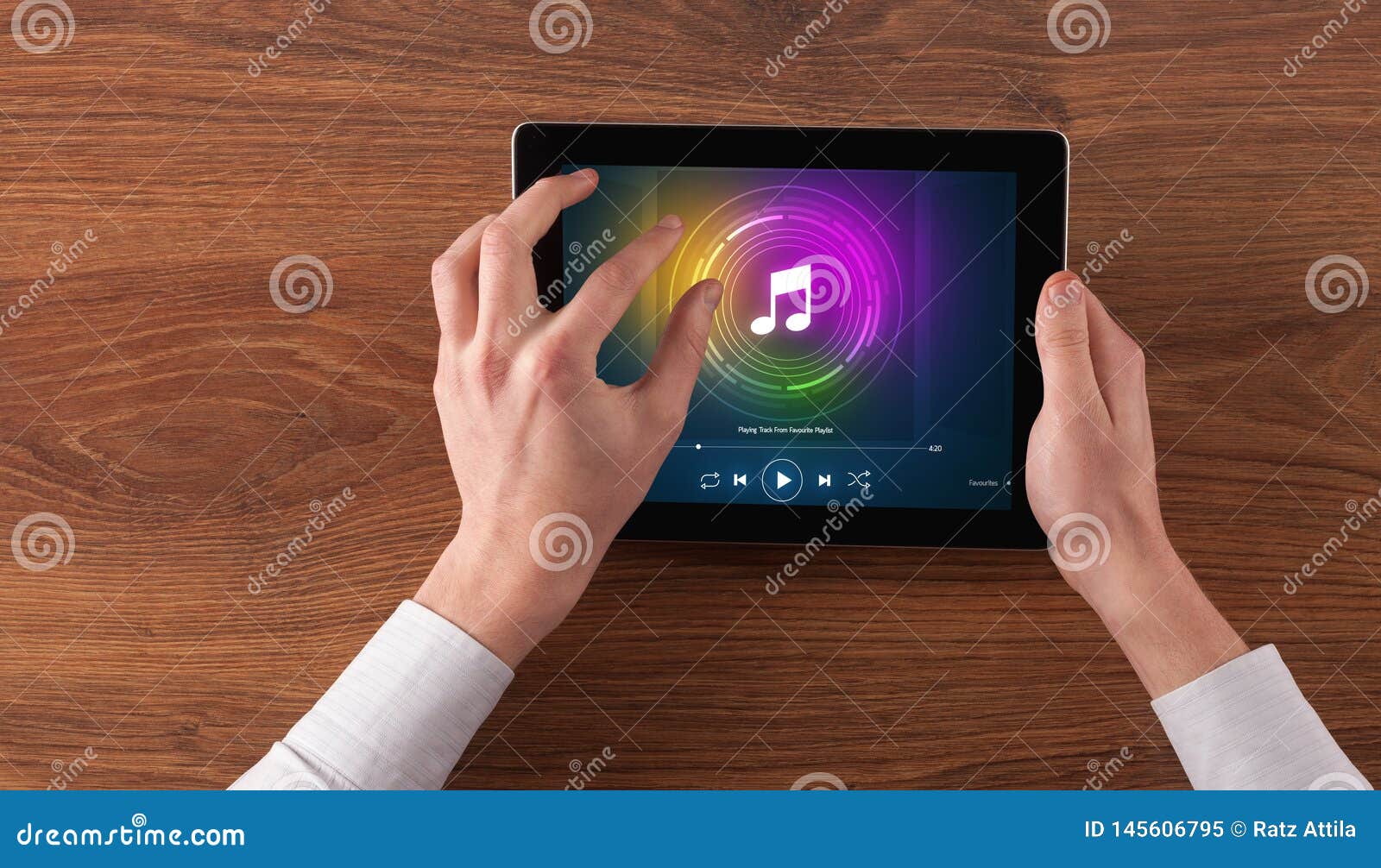 Hand Holding Tablet with Music Play Concept Stock Image - Image of ...