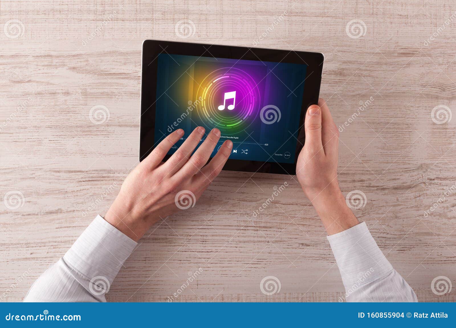 Hand Holding Tablet with Music Play Concept Stock Photo - Image of ...