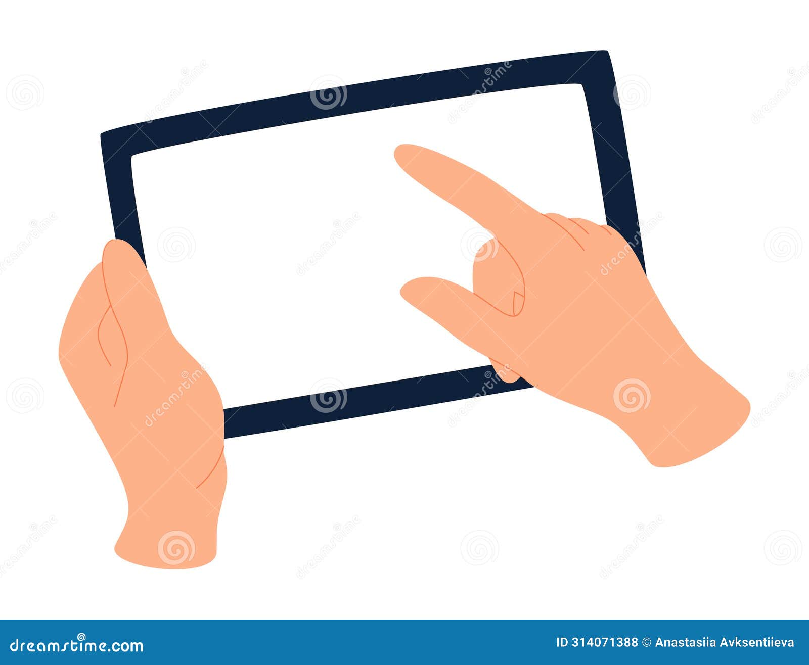 Hand Holding Tablet PC, Clicking on Blank Screen with Finger. Arm Using ...