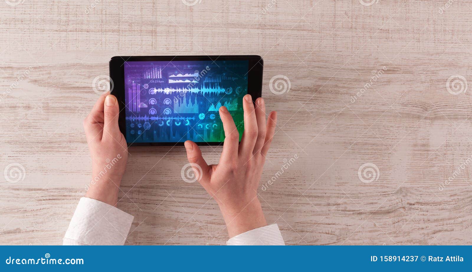 Hand Holding Tablet with Sound Design Concept Stock Image - Image of ...