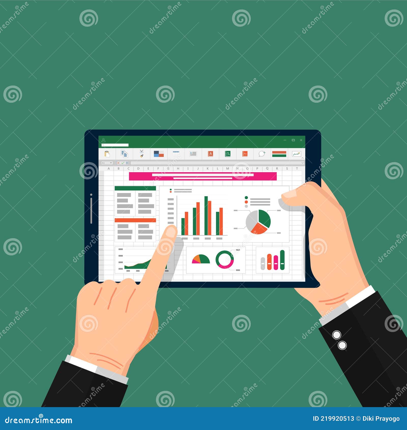 Hand Holding Tablet with Spreadsheet on it. Office Things for Planning ...
