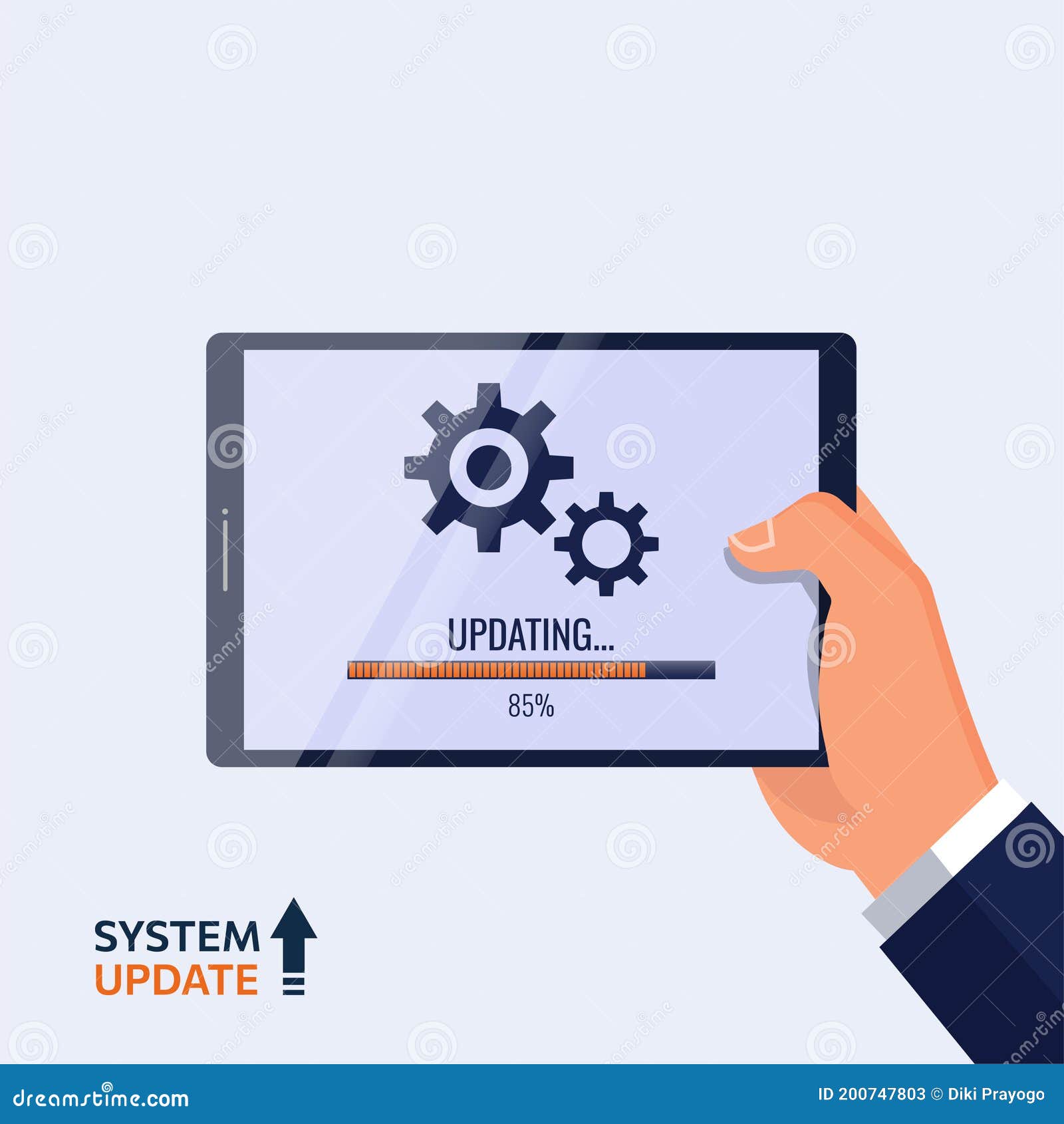 Hand Holding Tablet with System Being Updated Symbol. New Upgrade ...