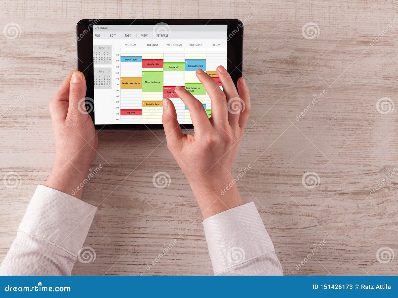Hand Holding Tablet with Timetable Concept Stock Image - Image of ...