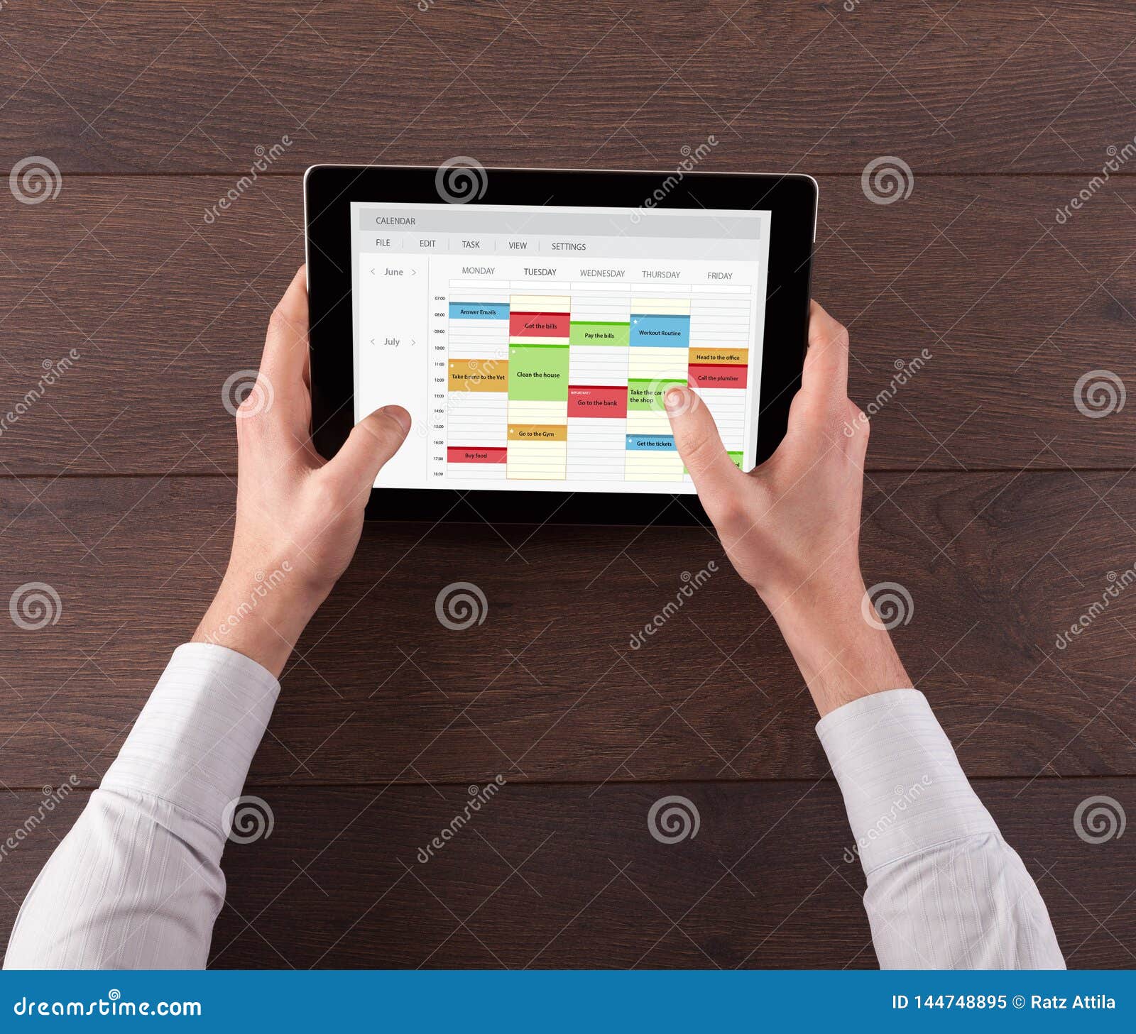 Hand Holding Tablet with Timetable Concept Stock Image - Image of memo ...