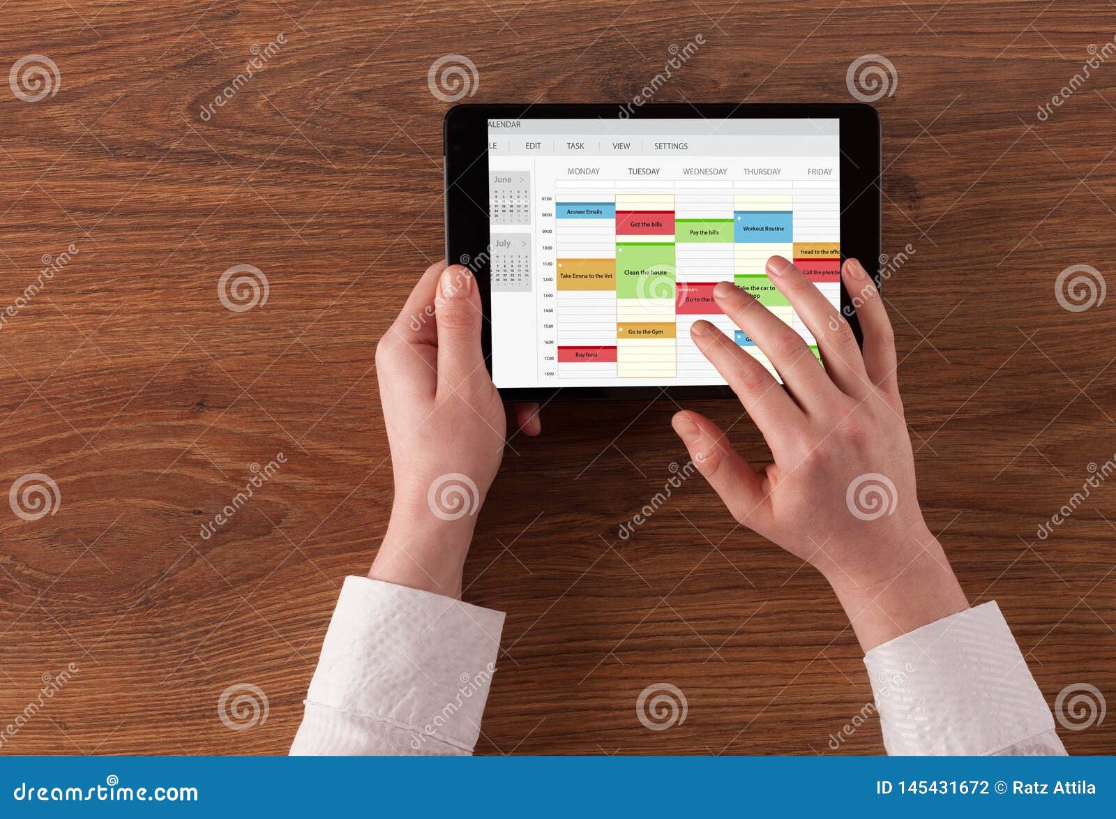 Hand Holding Tablet with Timetable Concept Stock Photo - Image of ...