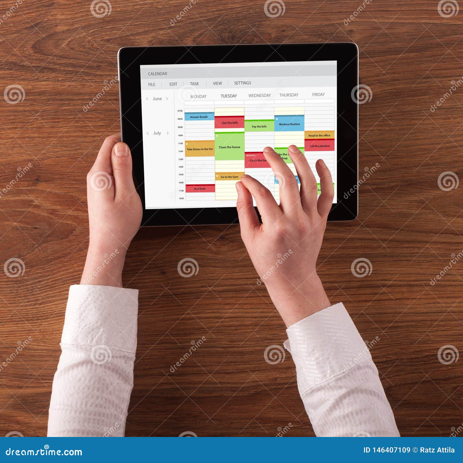Hand Holding Tablet with Timetable Concept Stock Image - Image of ...