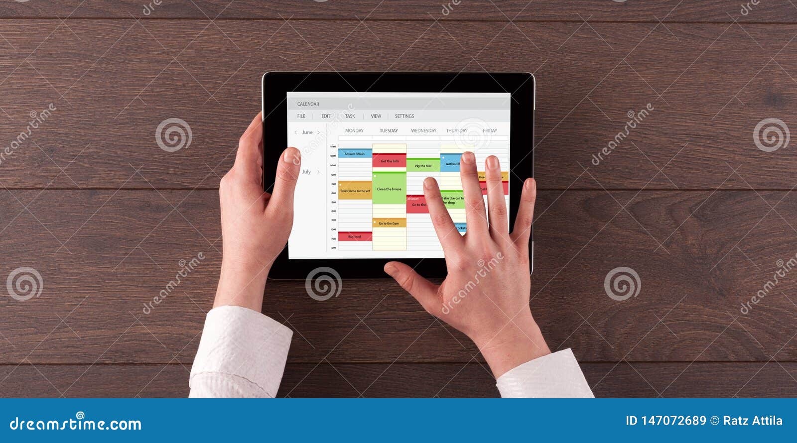 Hand Holding Tablet with Timetable Concept Stock Image - Image of ...