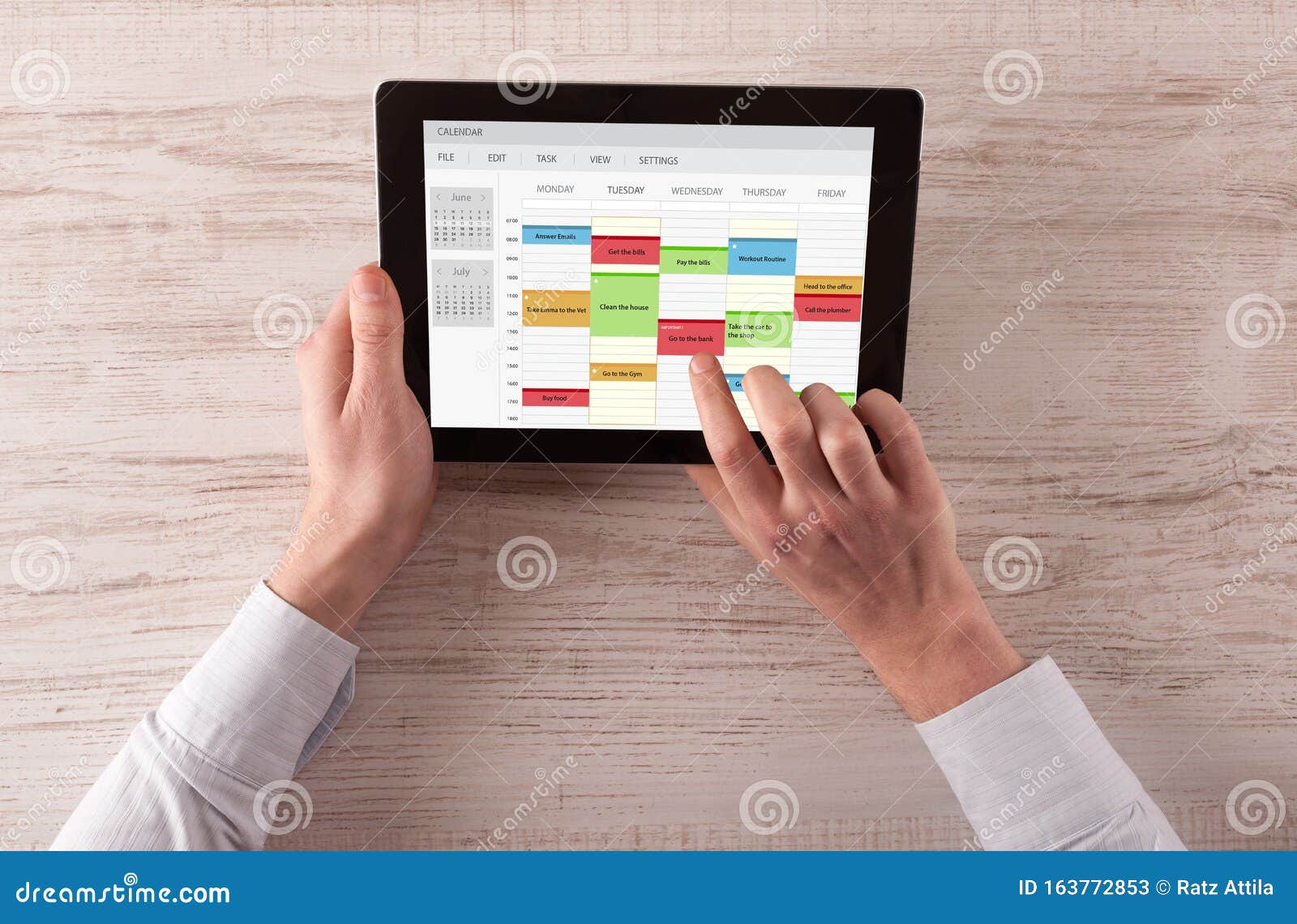 Hand Holding Tablet with Timetable Concept Stock Image - Image of memo ...