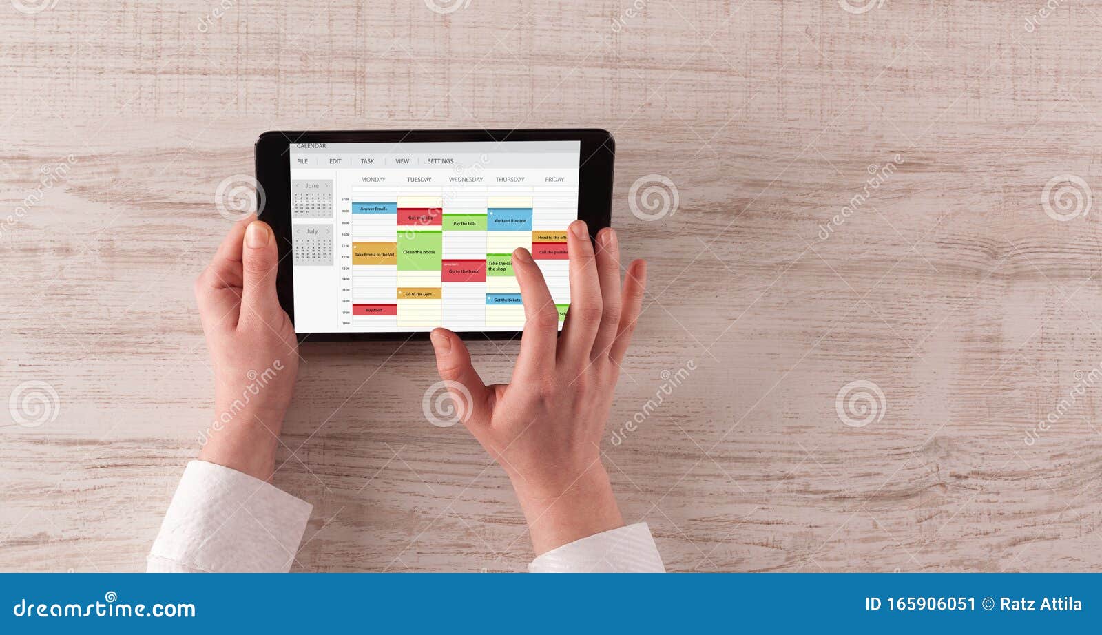 Hand Holding Tablet with Timetable Concept Stock Image - Image of ...